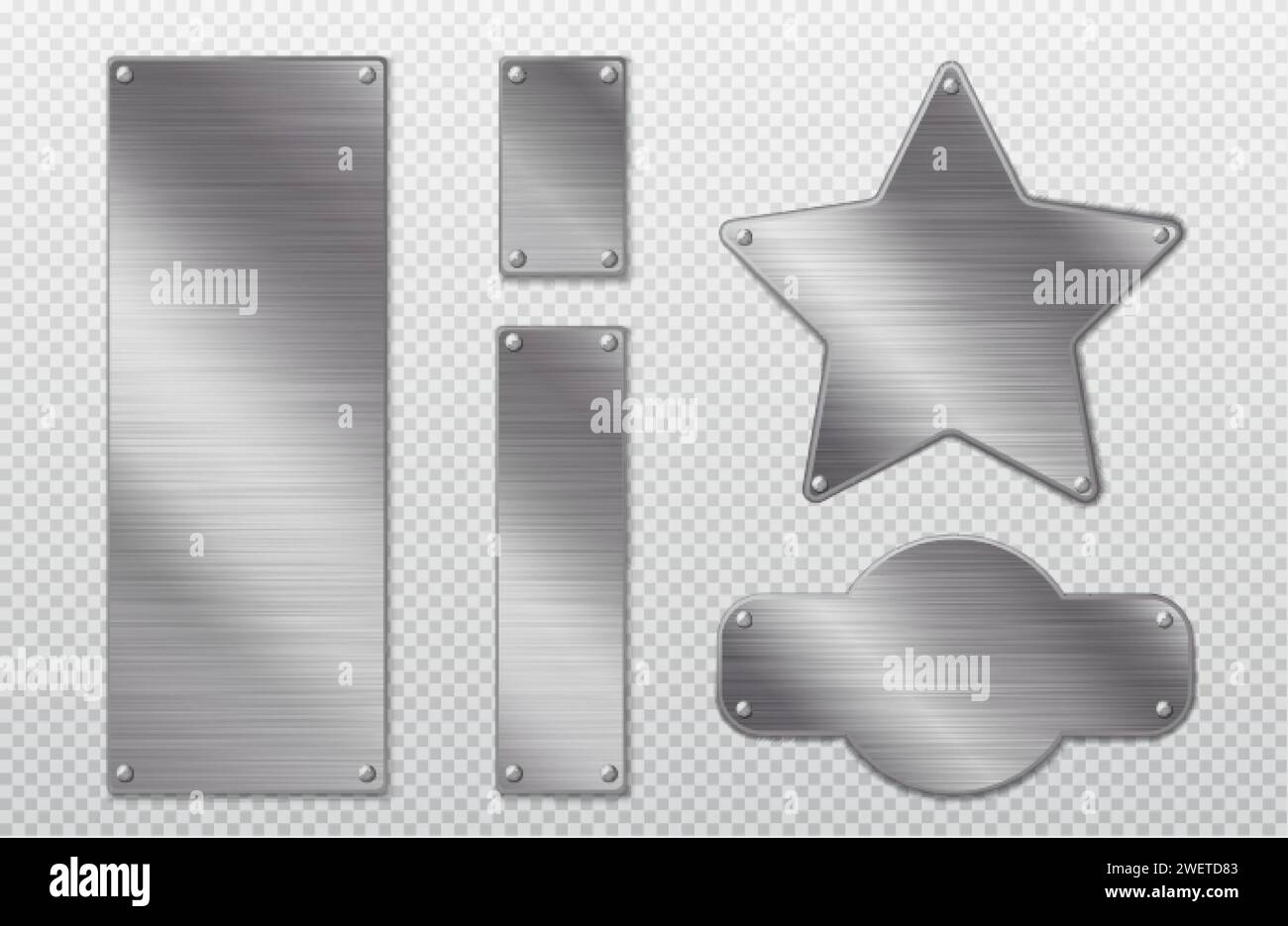 Steel metal tag plate with borders and rivets. Realistic vector set of ...