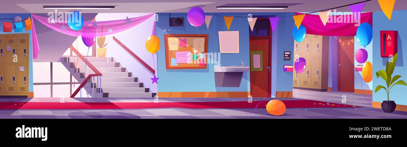 School hallway during holiday or graduation event decorated with party ...