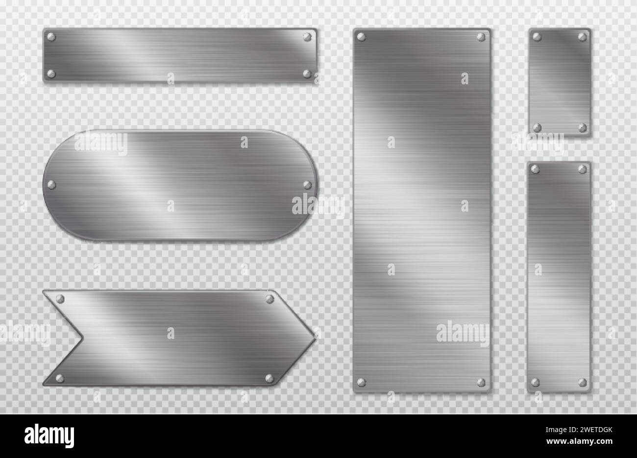 Stainless steel tags with blank metal surface isolated on transparent ...