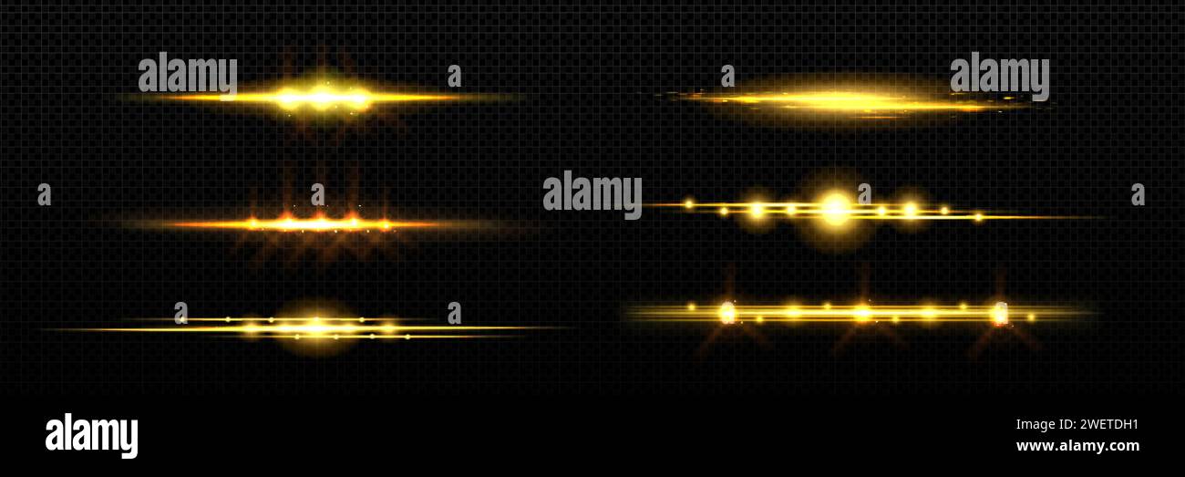 Horizontal golden light line with fade effect. Realistic vector ...