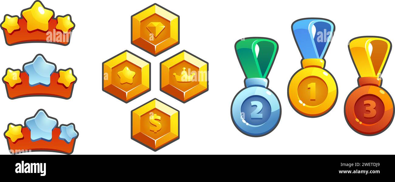 Rewards and trophies for three game level rank or progress gui design ...