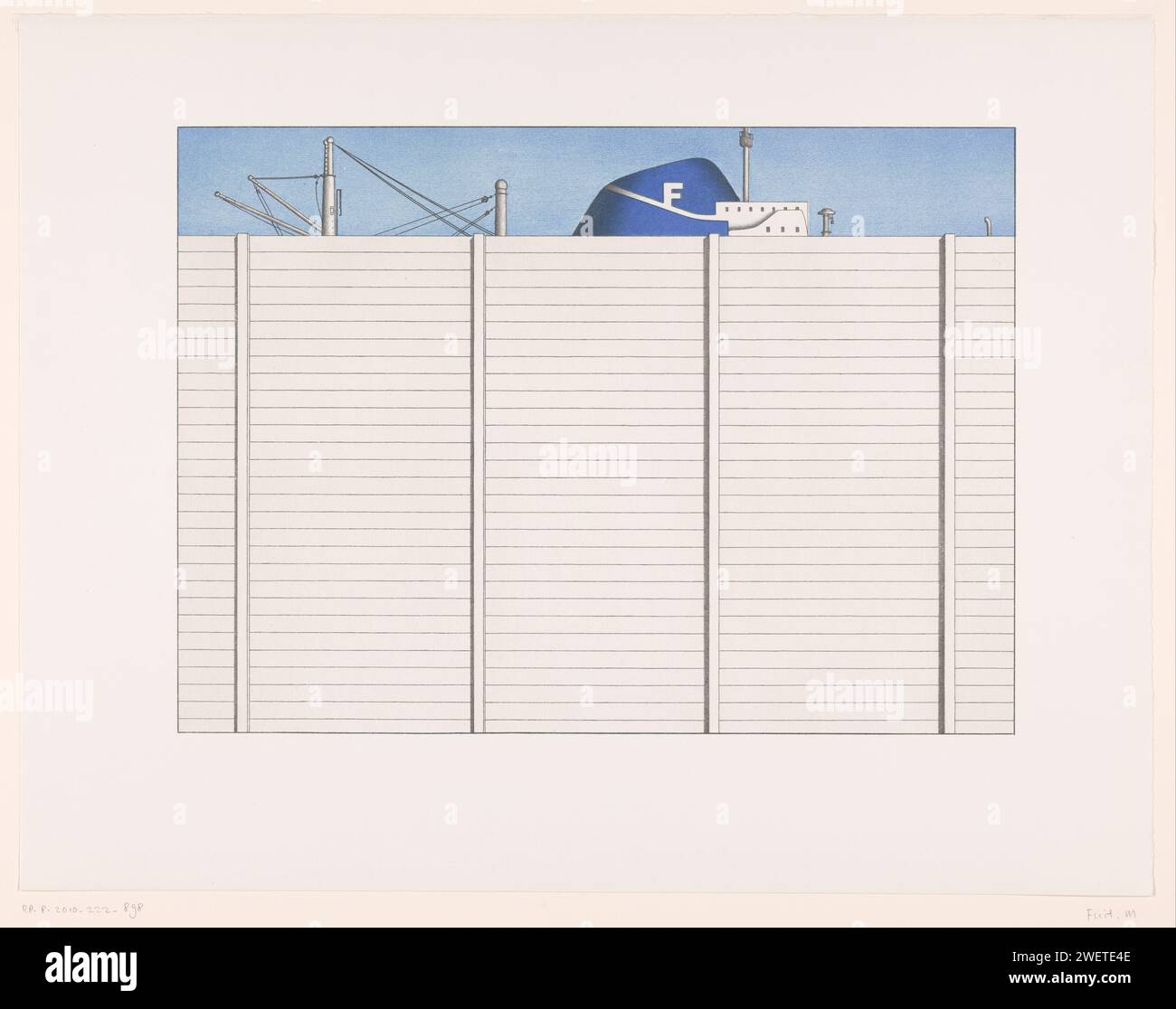 Sea ship behind Schutting, Marinus Fuit, 1986 print Sea ship behind a ...
