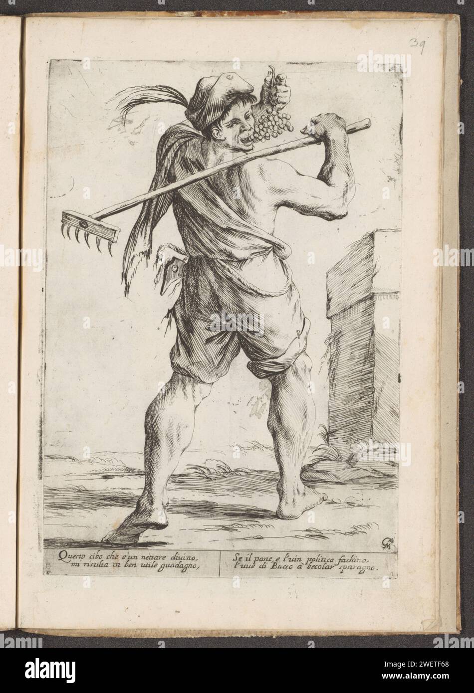 Grape picker, 1660 print A workman, walking to the right, with a rake ...