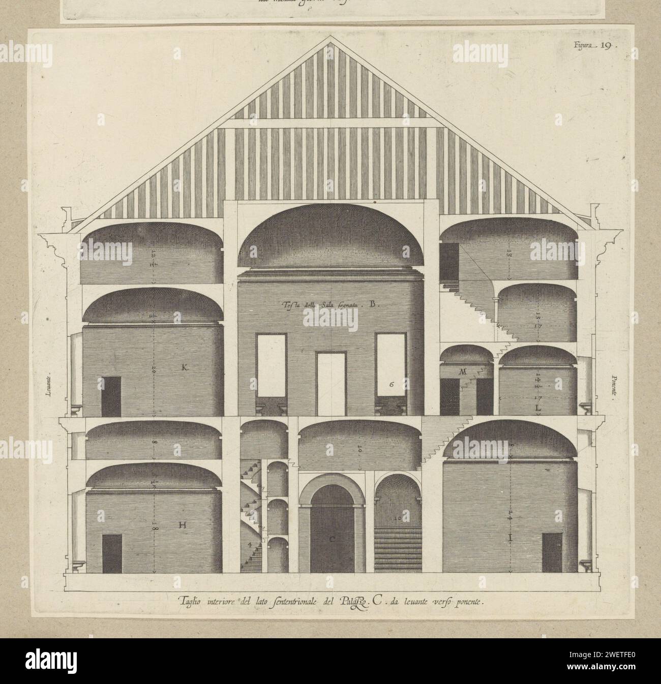 Cross -section of the Villa Spinola di San Pietro in Genoa, 1622 print ...
