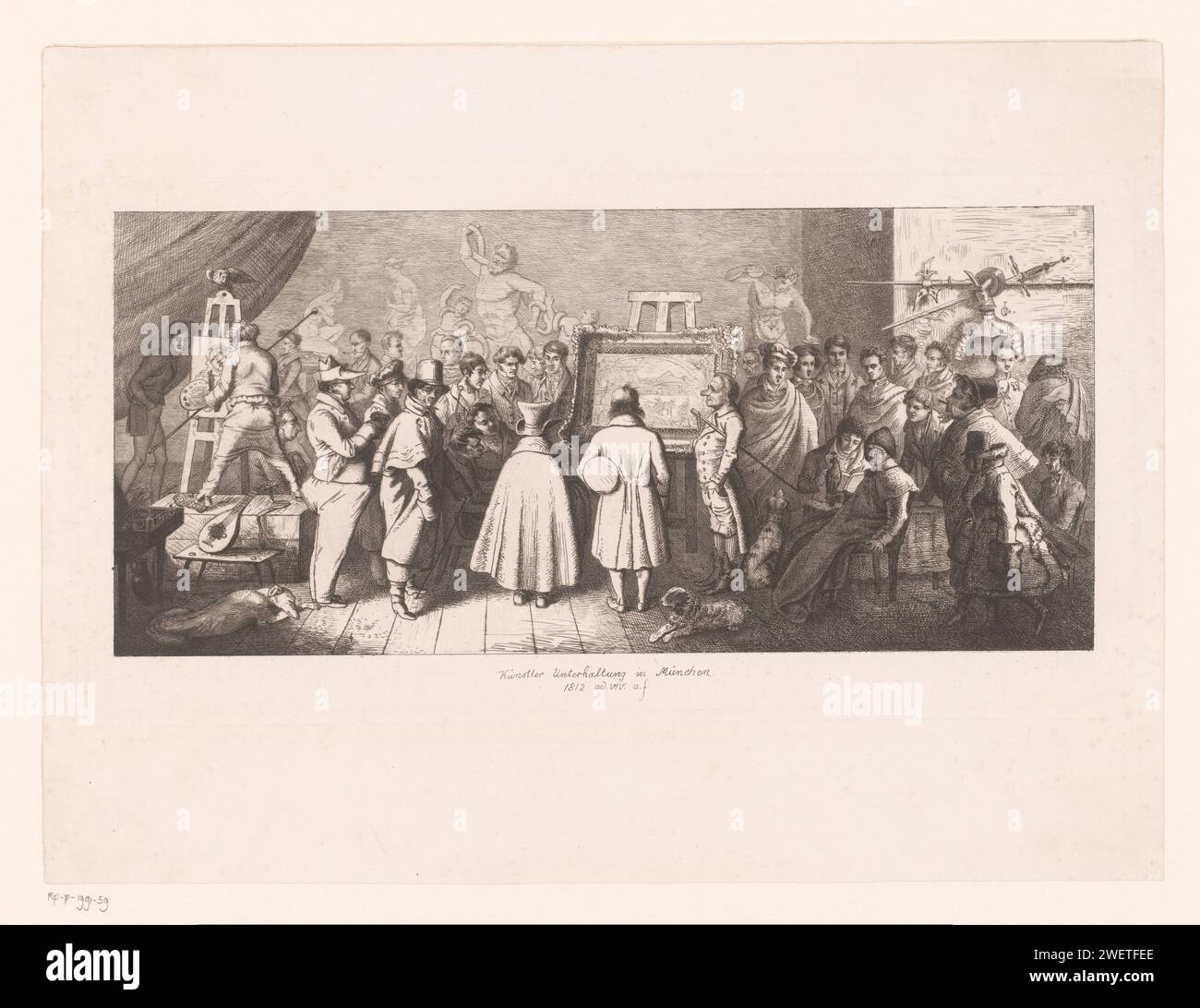 Artists' meeting in Munich, Ludwig Emil Grimm, c. 1812 print paper ...