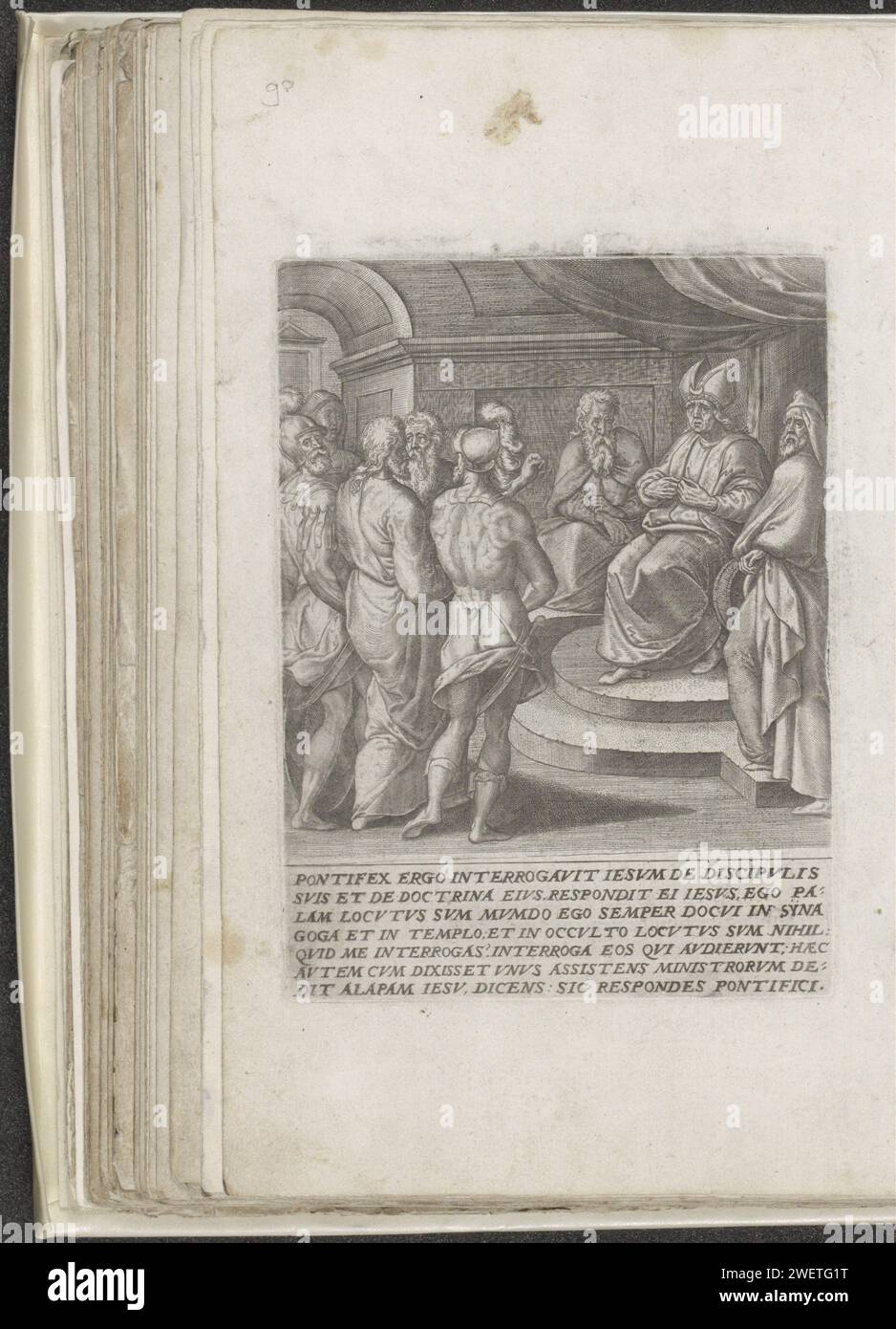Christ before Caiaphas, 1572 print Soldiers lead Christ for Kaja pas ...