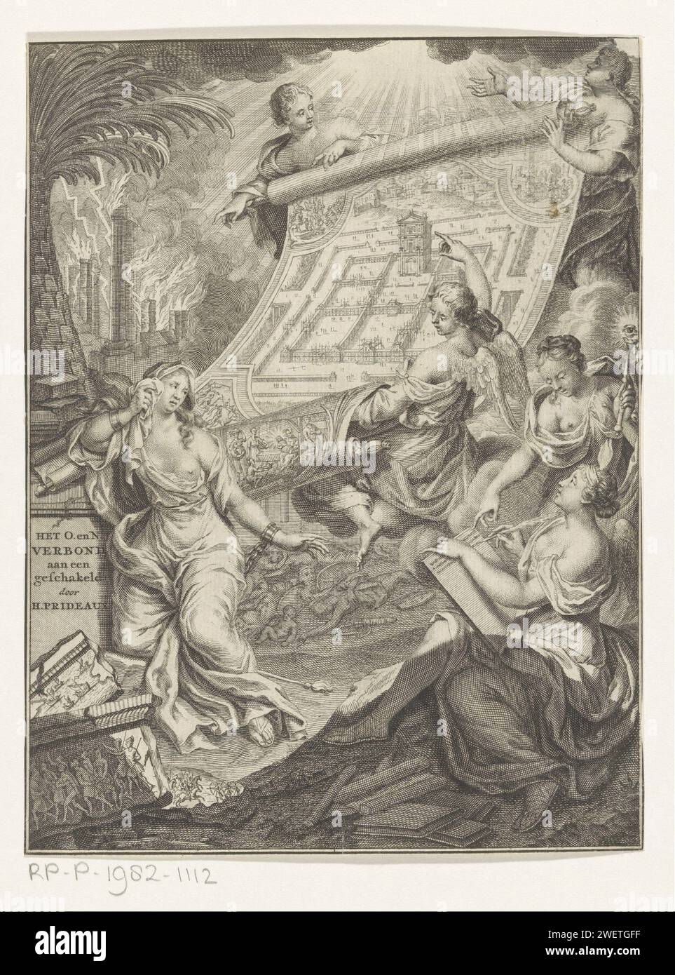 Allegory with truth, history and angels with image of the temple of ...