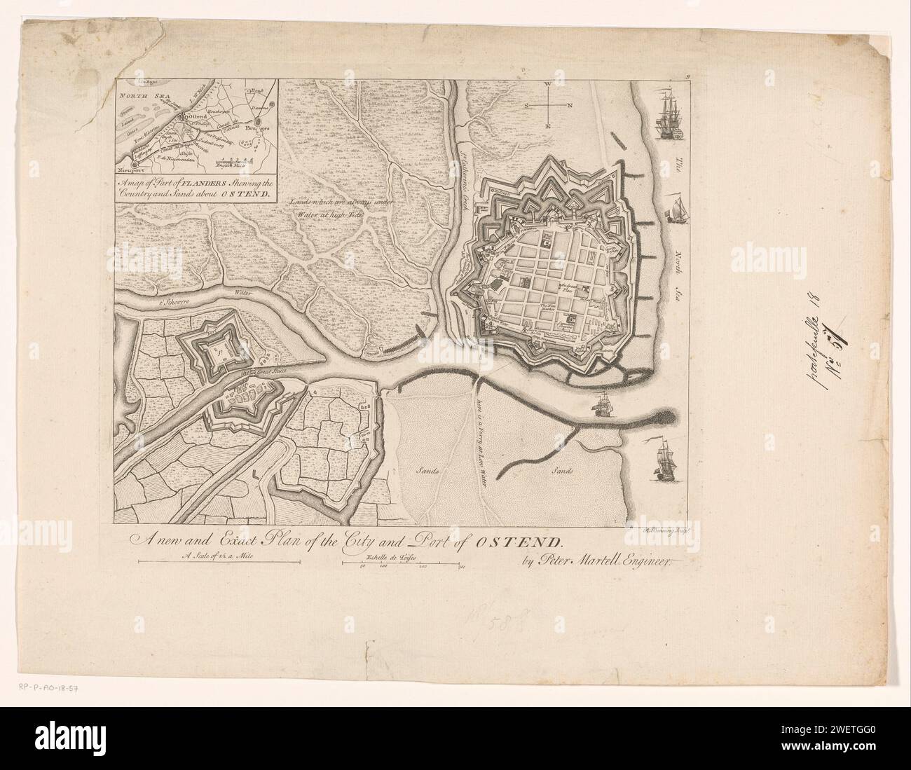 Map of Ostend, R. Benning, 1711 - 1761 print Map of Ostend. Under the ...