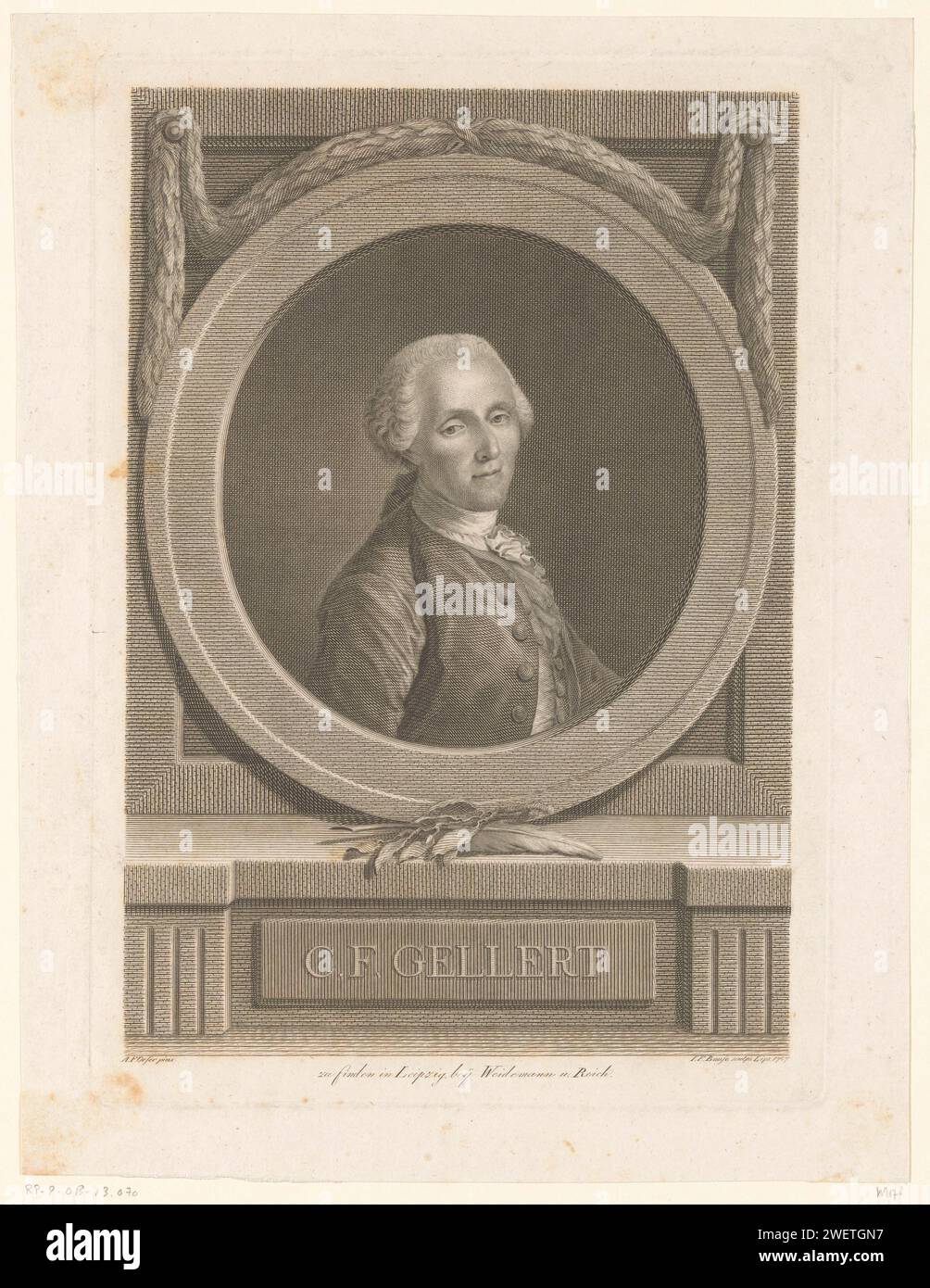 Portrait van Christian Feldegott Gellert, Johann Friedrich Bause, after ...