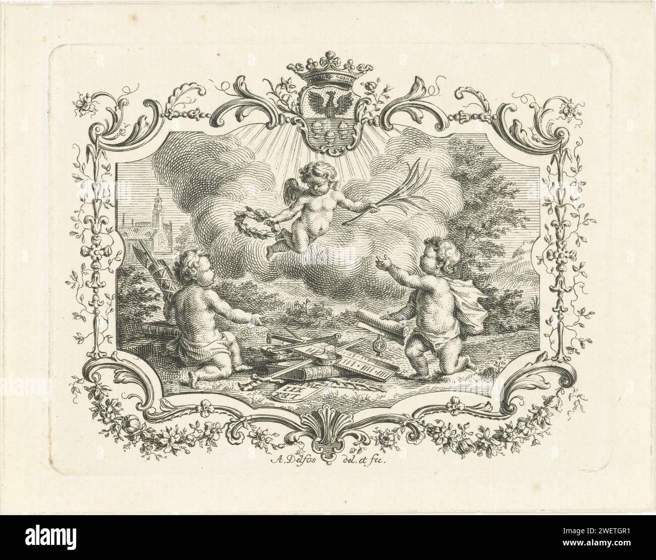 Allegory on Peace with three putti in Cartouche, Abraham Delfos, 1741 ...