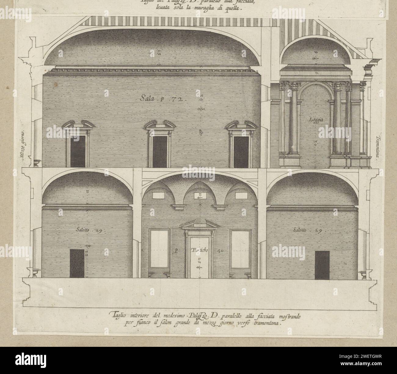 Cross -section of the Villa Grimaldi in Genoa, 1622 print This print is ...