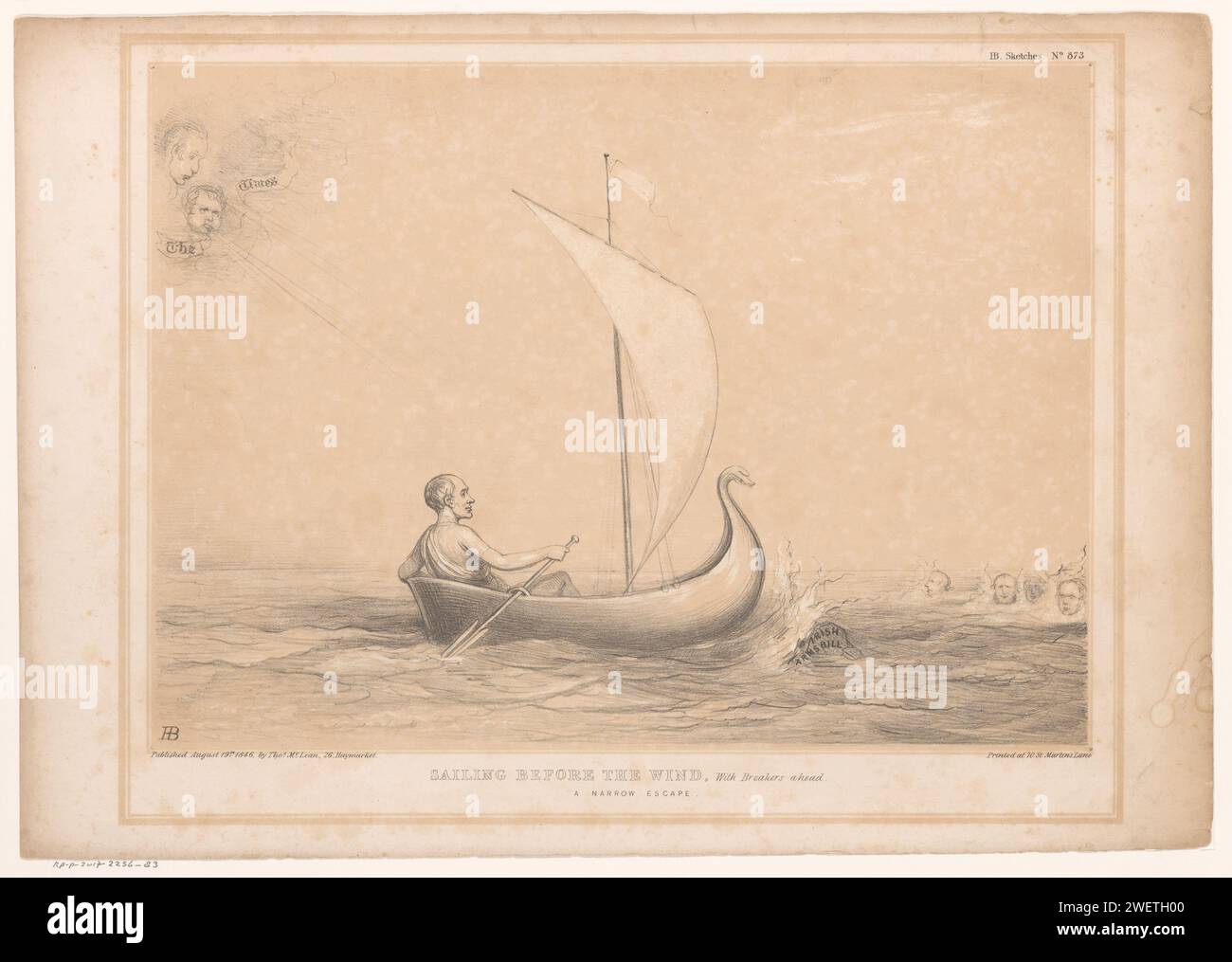 Cartoon with Lord Russell in a sailing boat, John Doyle, 1846 print ...