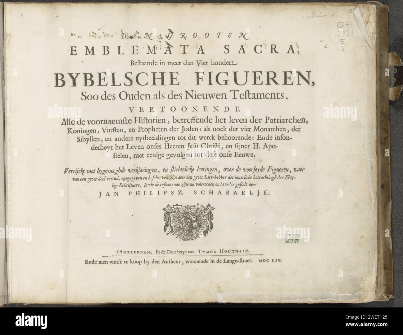 Title page for: J.P. Schabaelje, Den Grooten Emblemata Sacra, 1654 ...