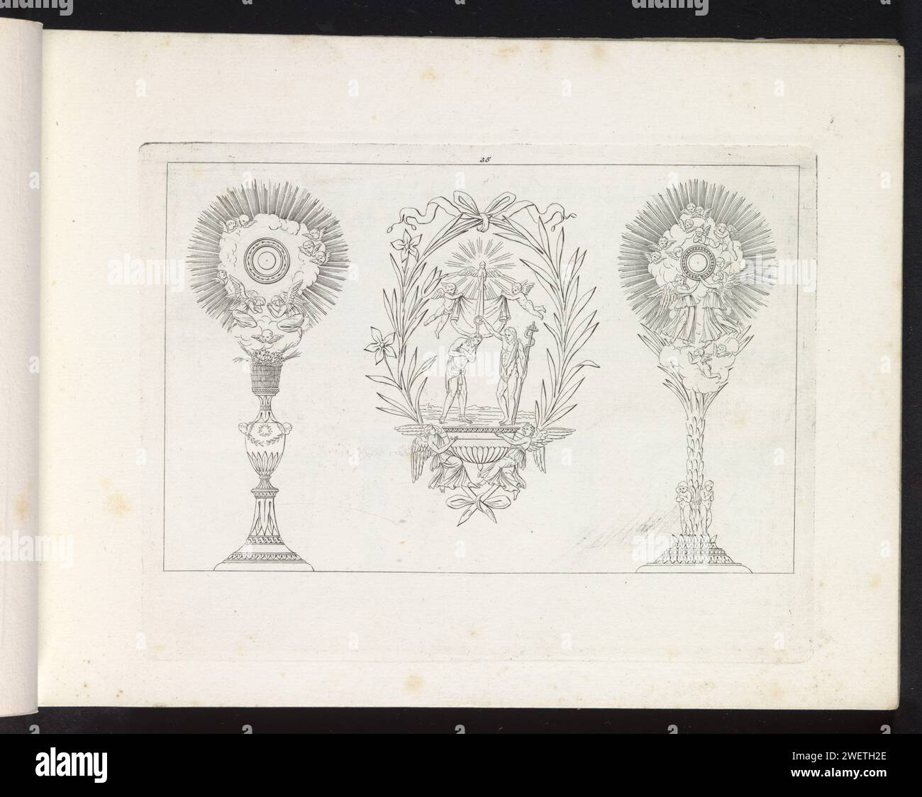 Two monstrances and a holy water bin with a performance of the ...