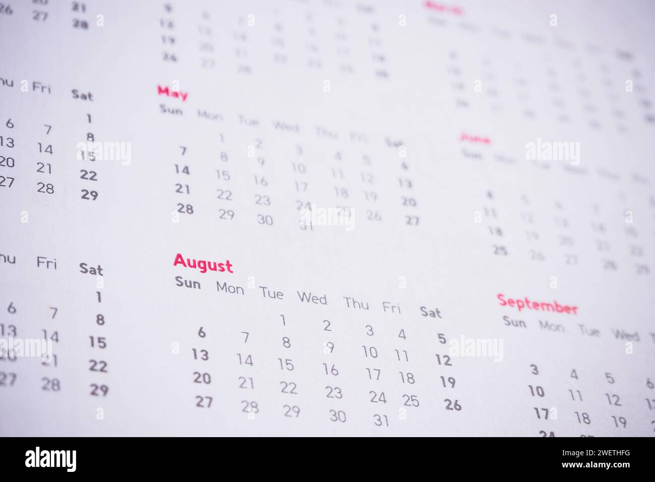 Months and dates on calendar new year 2017 Stock Photo - Alamy