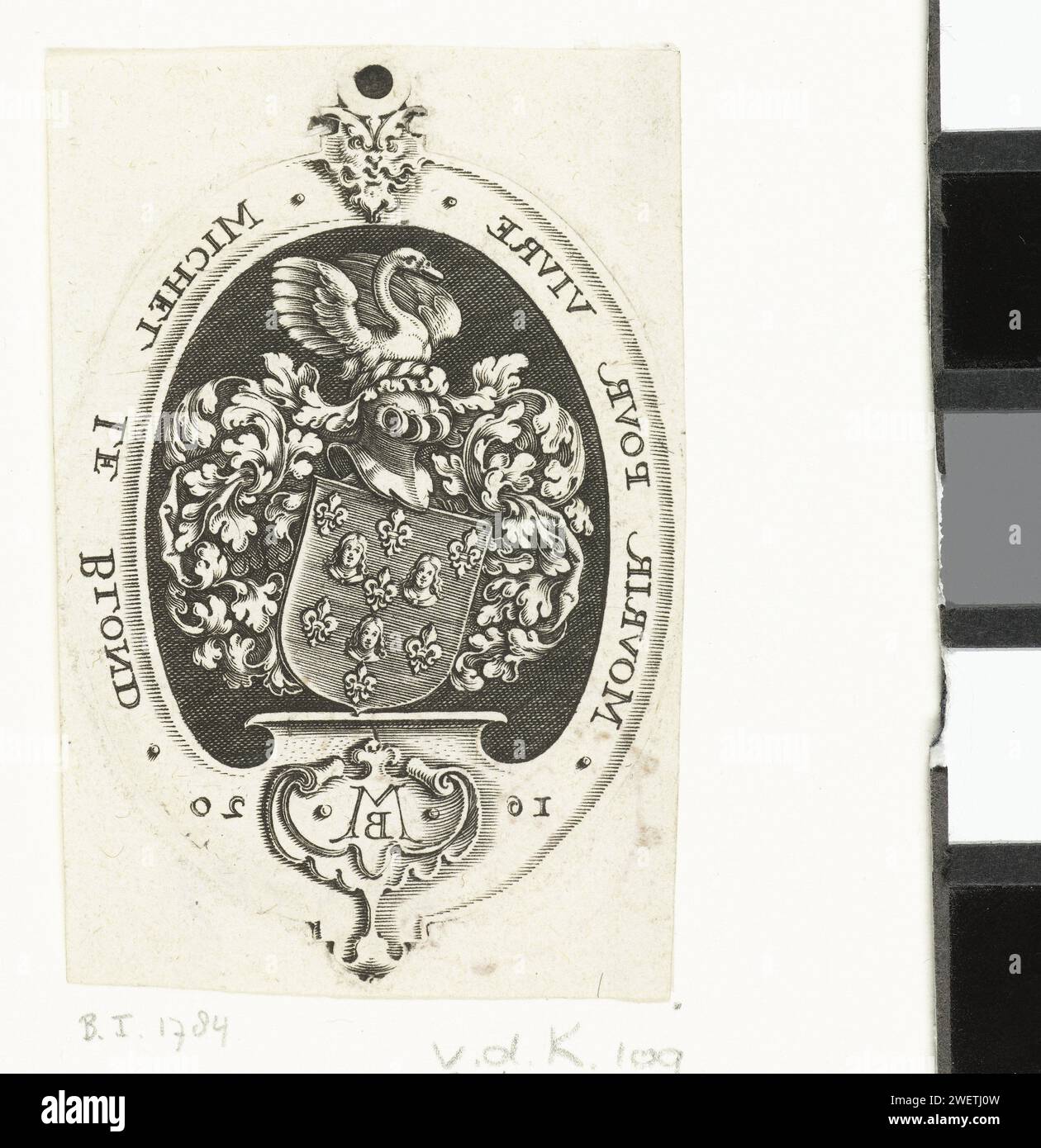 Coat of arms of Michel Le Blon, 1620 print paper engraving armorial ...