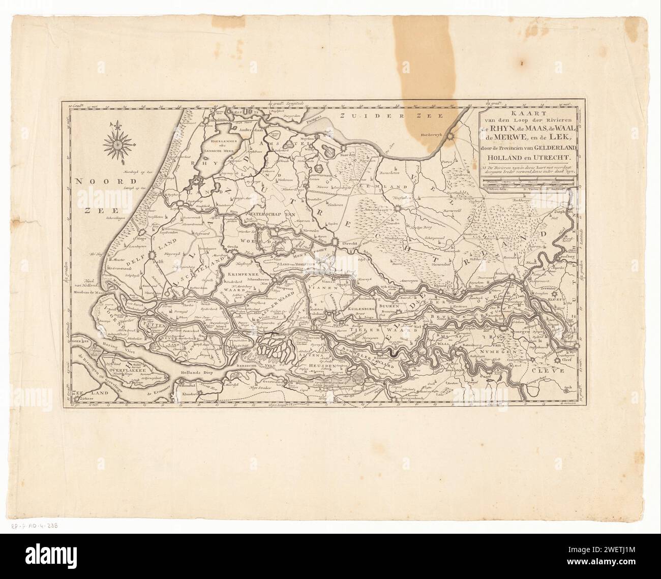 Map of the area around the Rhine, the Maas, De Merwede and De Lek in ...