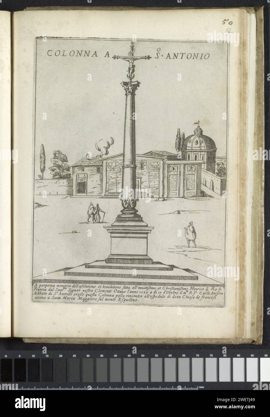 Colon of Marcus Aurelius in Rome, Giovanni Maggi, 1600 print A church ...