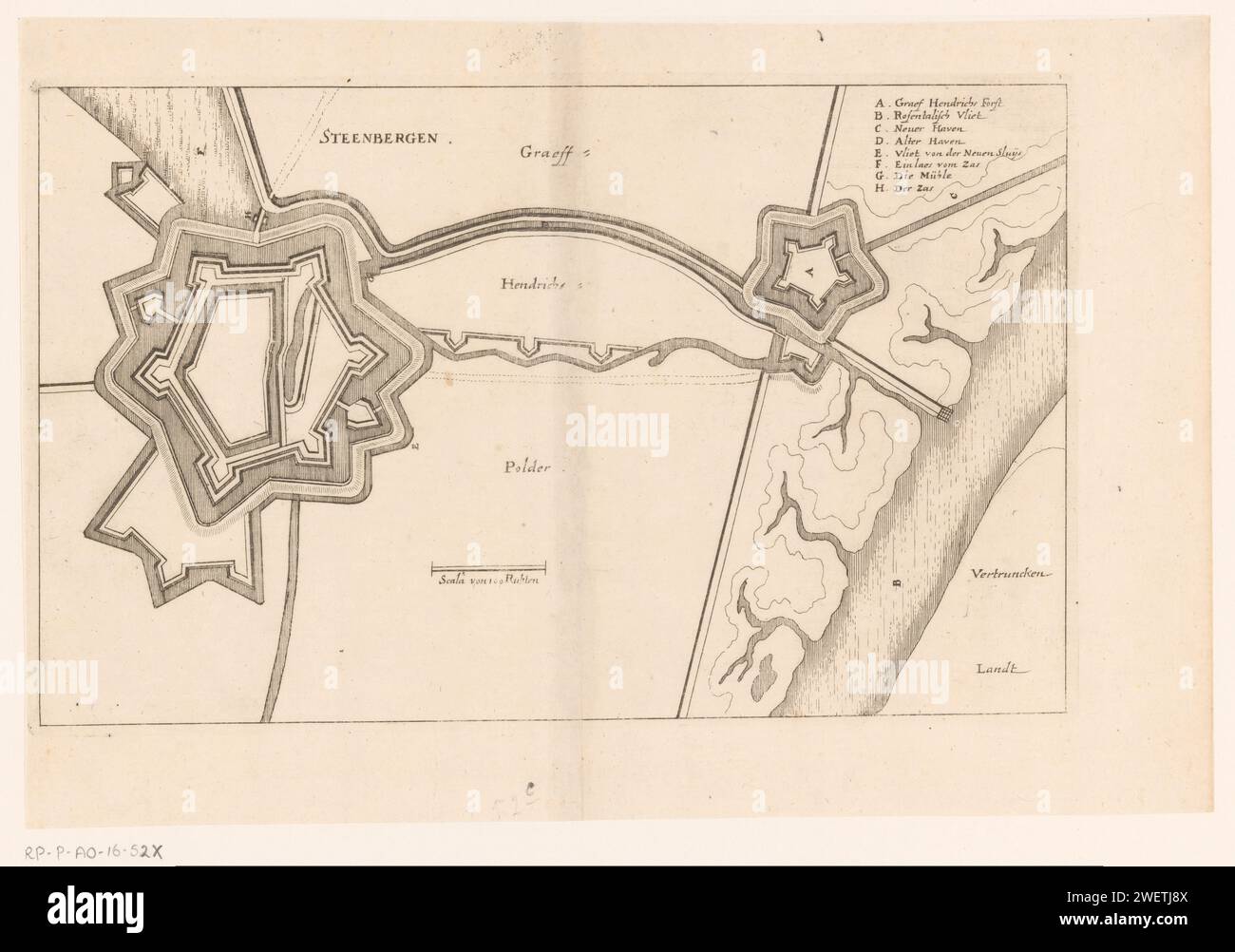 Vesting map of Steenbergen, Caspar Merian, after Johann Merck, 1654 - c. 1700 print Vesting map ...