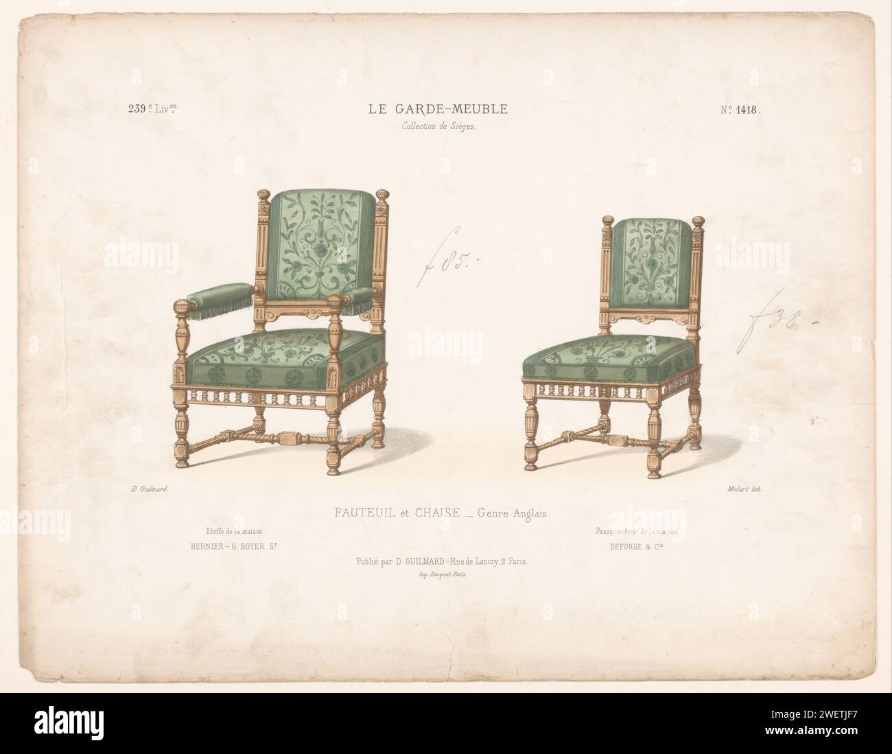 Fauteuil a Stoce, Midart, 1839 - 1885 print An armchair and chair ...