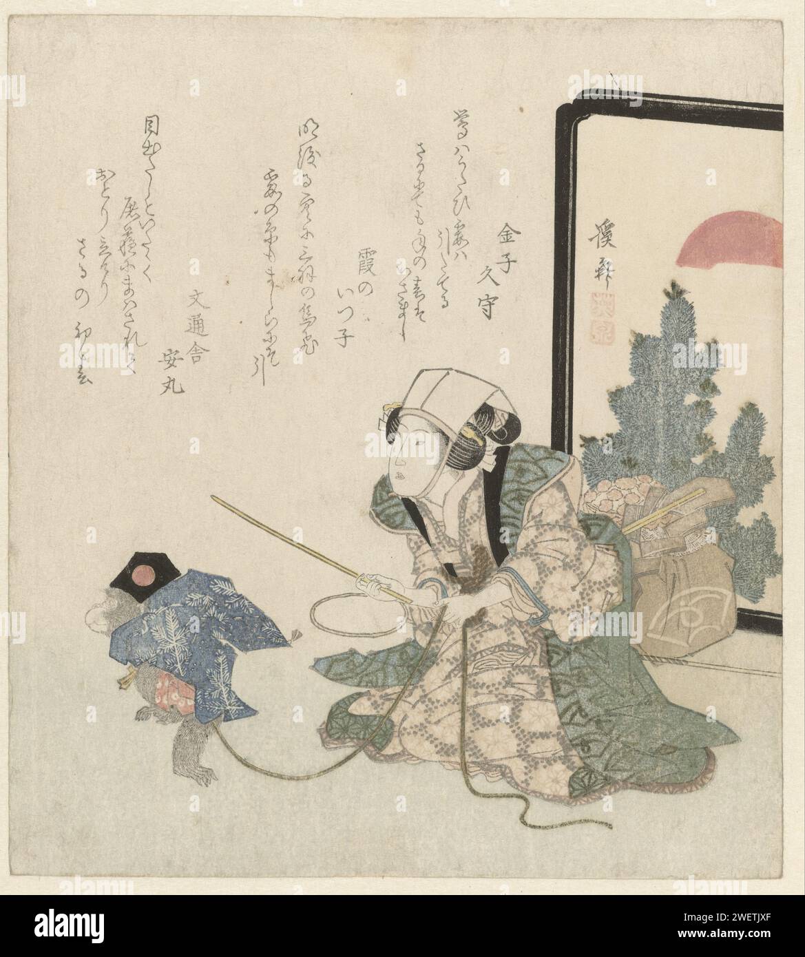 And female monkey coach, Keisai iron, 1824 print A female Apentemmer ...