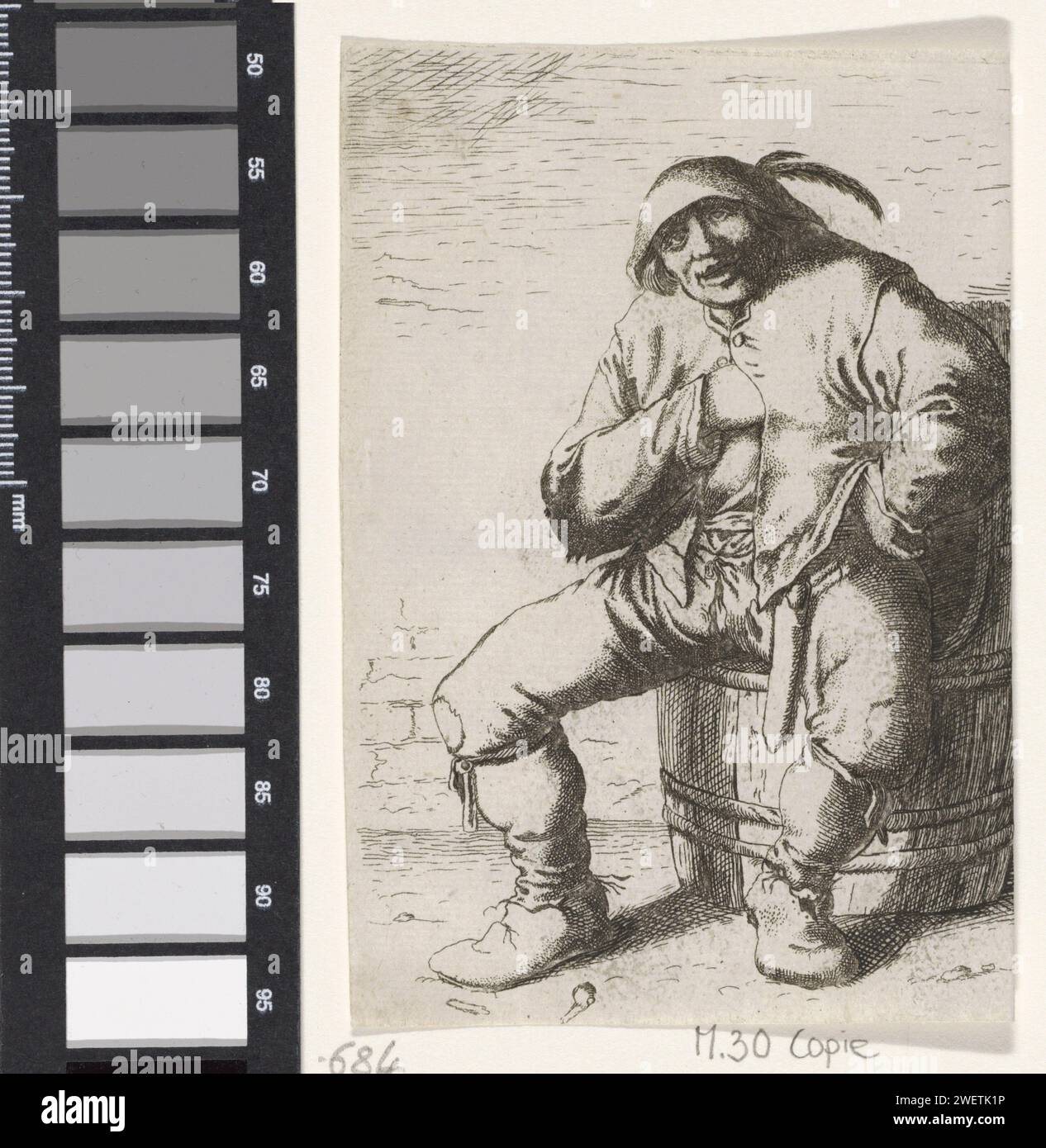 A man is sitting on a ton, Anonymous, After Willem Basse, After Adriaen ...