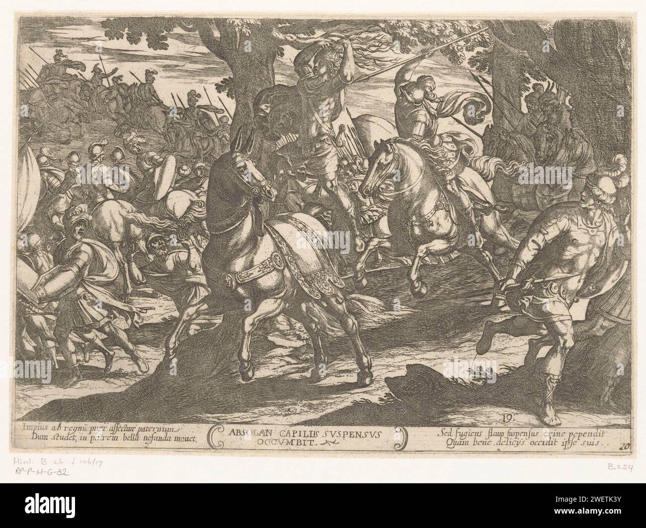 Absalom killed by Joab, Antonio Tempesta, 1613 print Joab kills Absalom ...