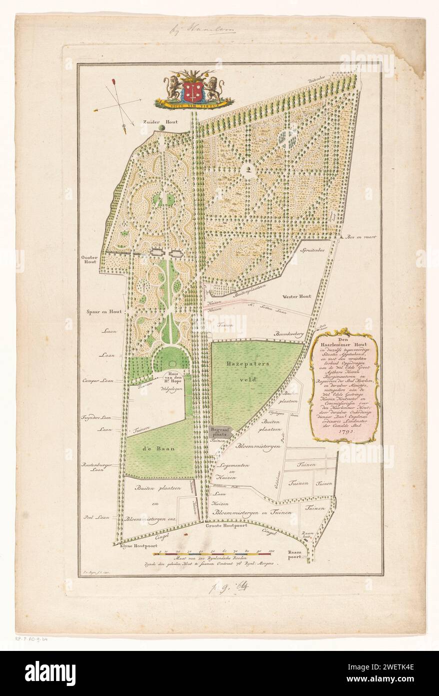 Map of the Haarlemmerhout, Jan van Jagen, After Daniel Engelman, 1792 ...