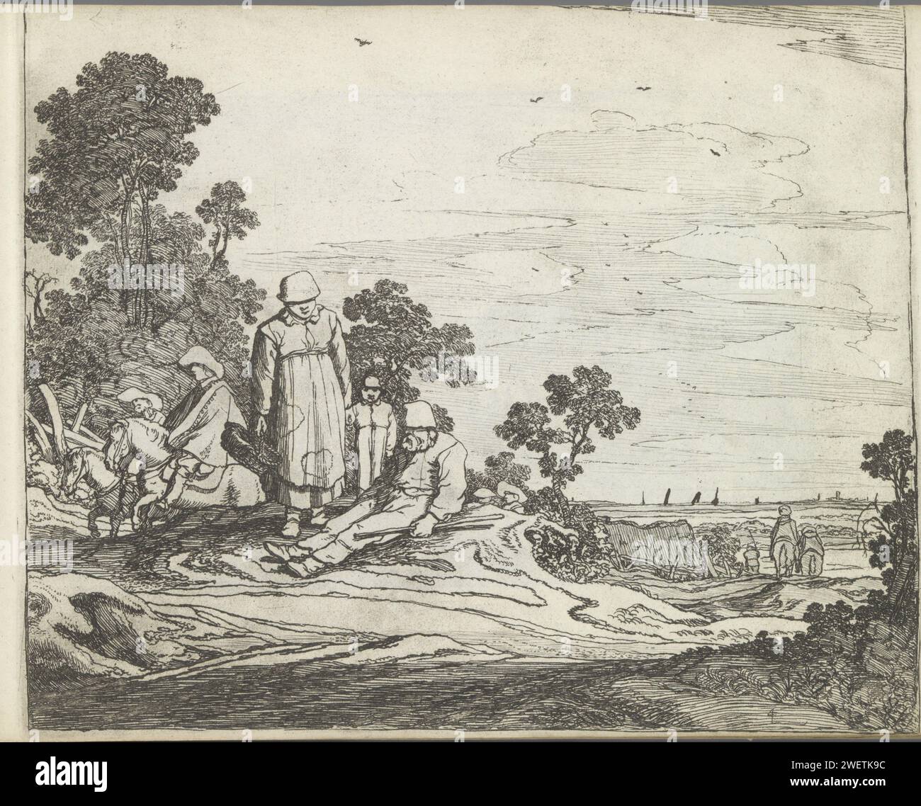 Landscape with riders, 1787 - 1833 print In a rural environment there ...