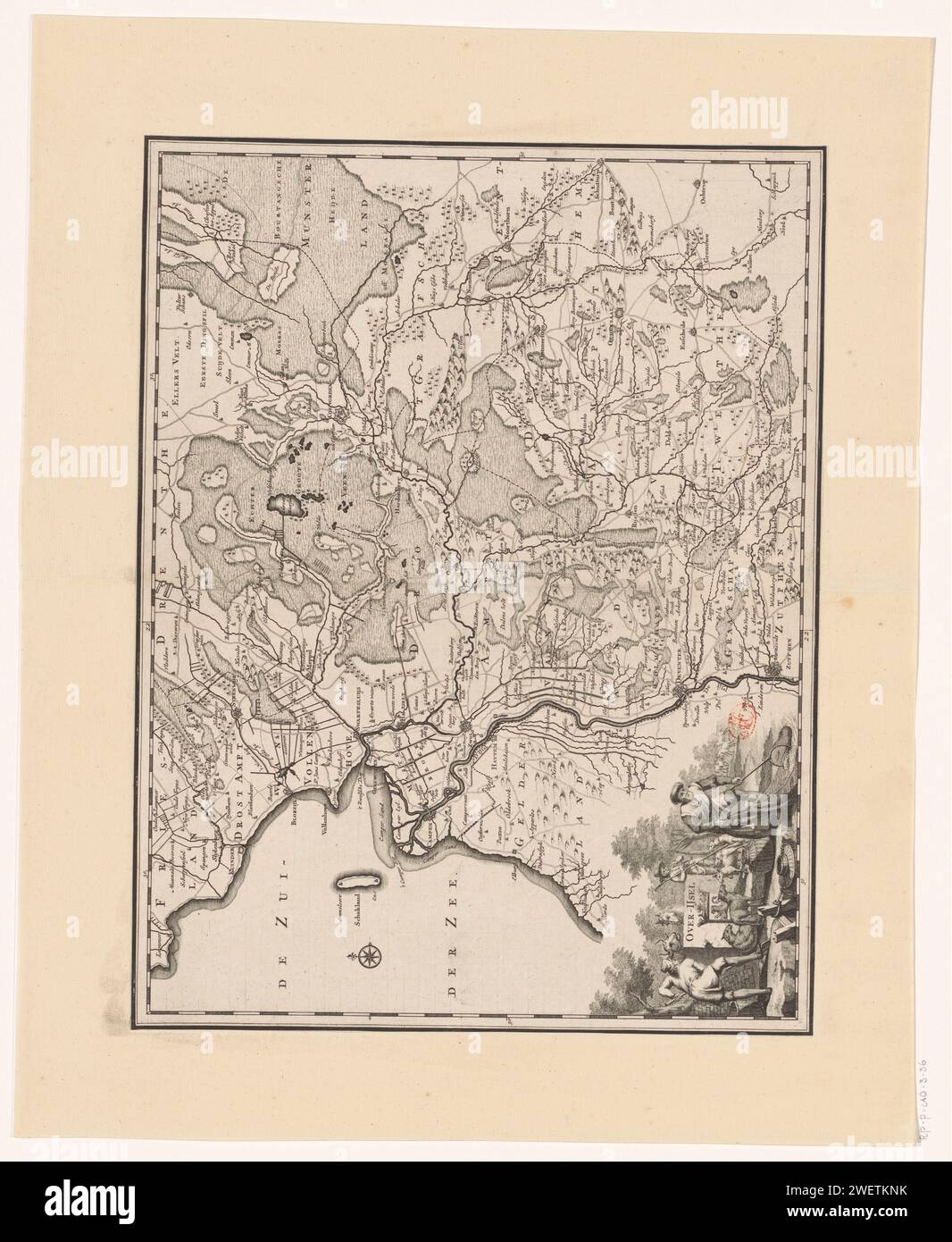 Map of Overijssel, Anonymous, 1725 print Bottom left and the weapon of ...