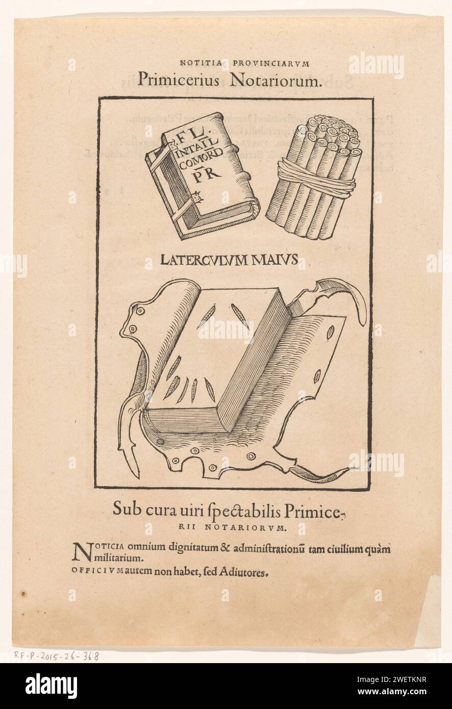 Two books and a rod bundle, 1552 print Attributes of Primicerius ...