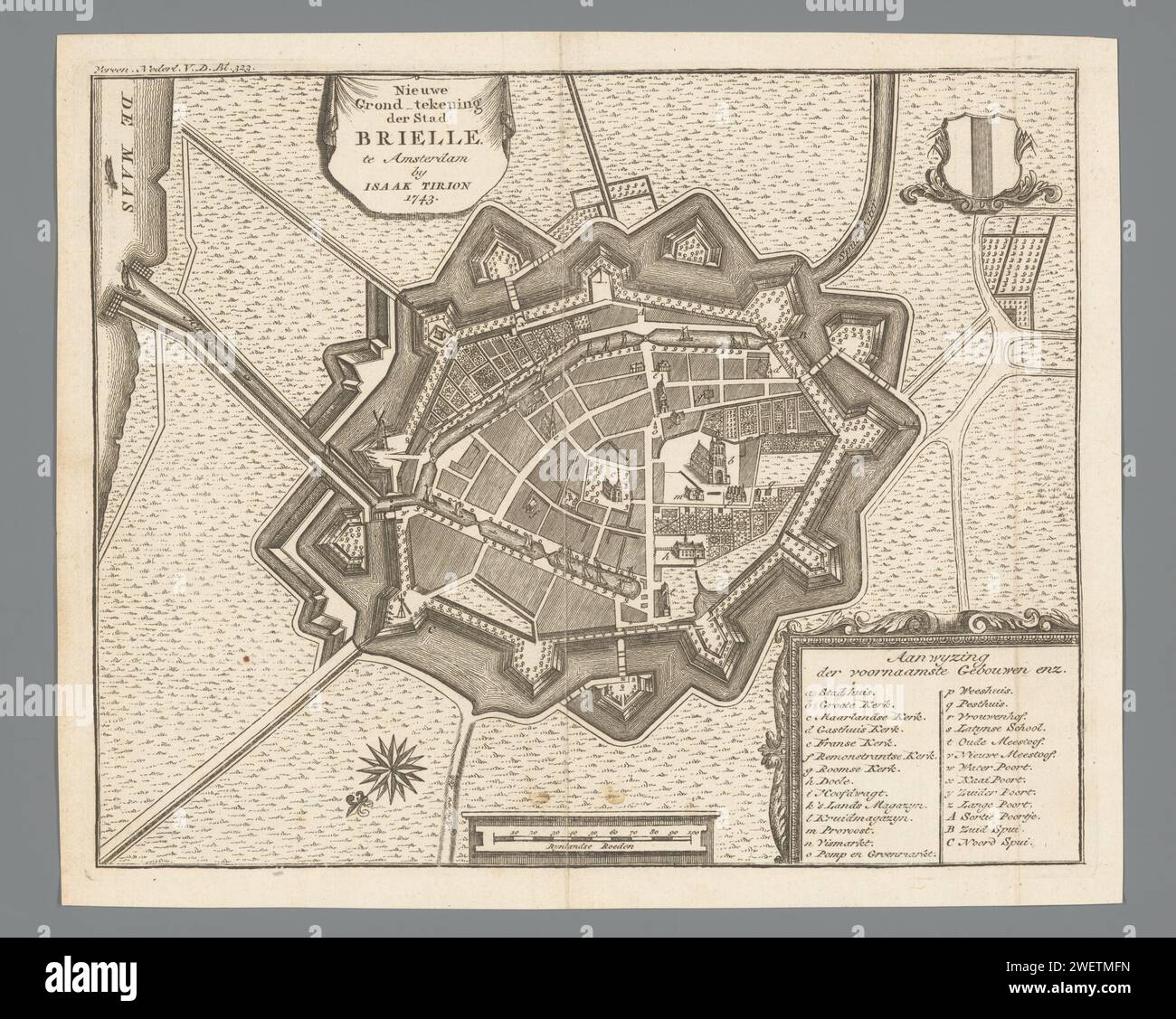Map of Brielle, Anonymous, 1743 print At the top left: Vereen. Nederl ...