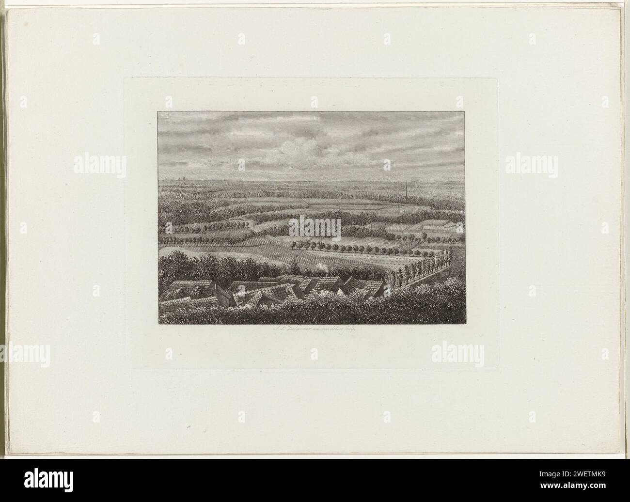 Landscape with houses, 1799 - 1856 print A vast Dutch landscape with a ...