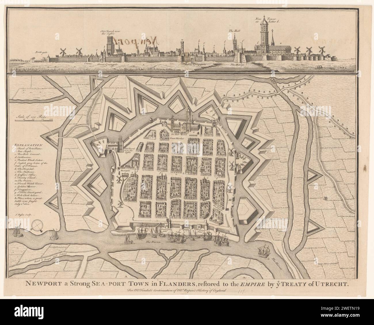 Map of Nieuwpoort, Isaac Basire, 1751 - 1762 print Map of Nieuwpoort ...