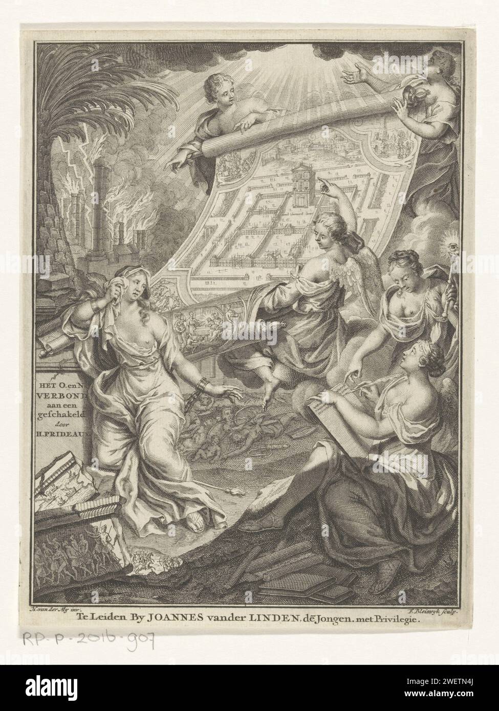 Allegory with truth, history and angels with image of the Temple of ...