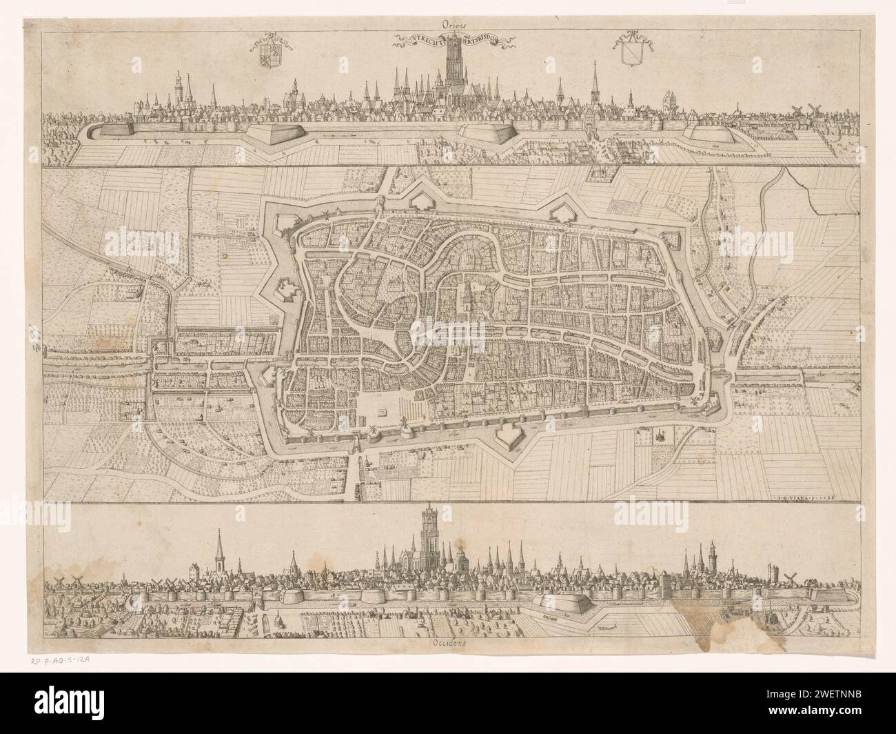 Map of the city of Utrecht with cityscapes, Adam van Vianen (I), 1598 ...
