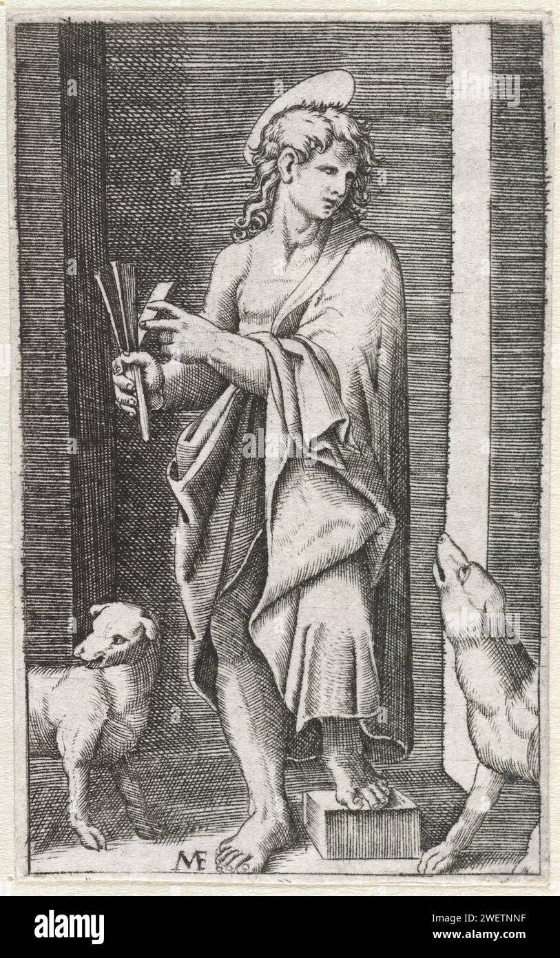 Holy Lazarus with Ratel and two dogs, Anonymous, After Marcantonio ...
