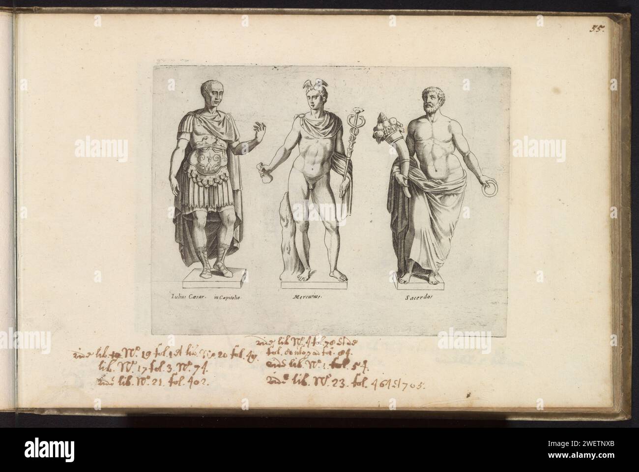 Sculptures by Julius Caesar, Mercury and a priest with a horn of ...