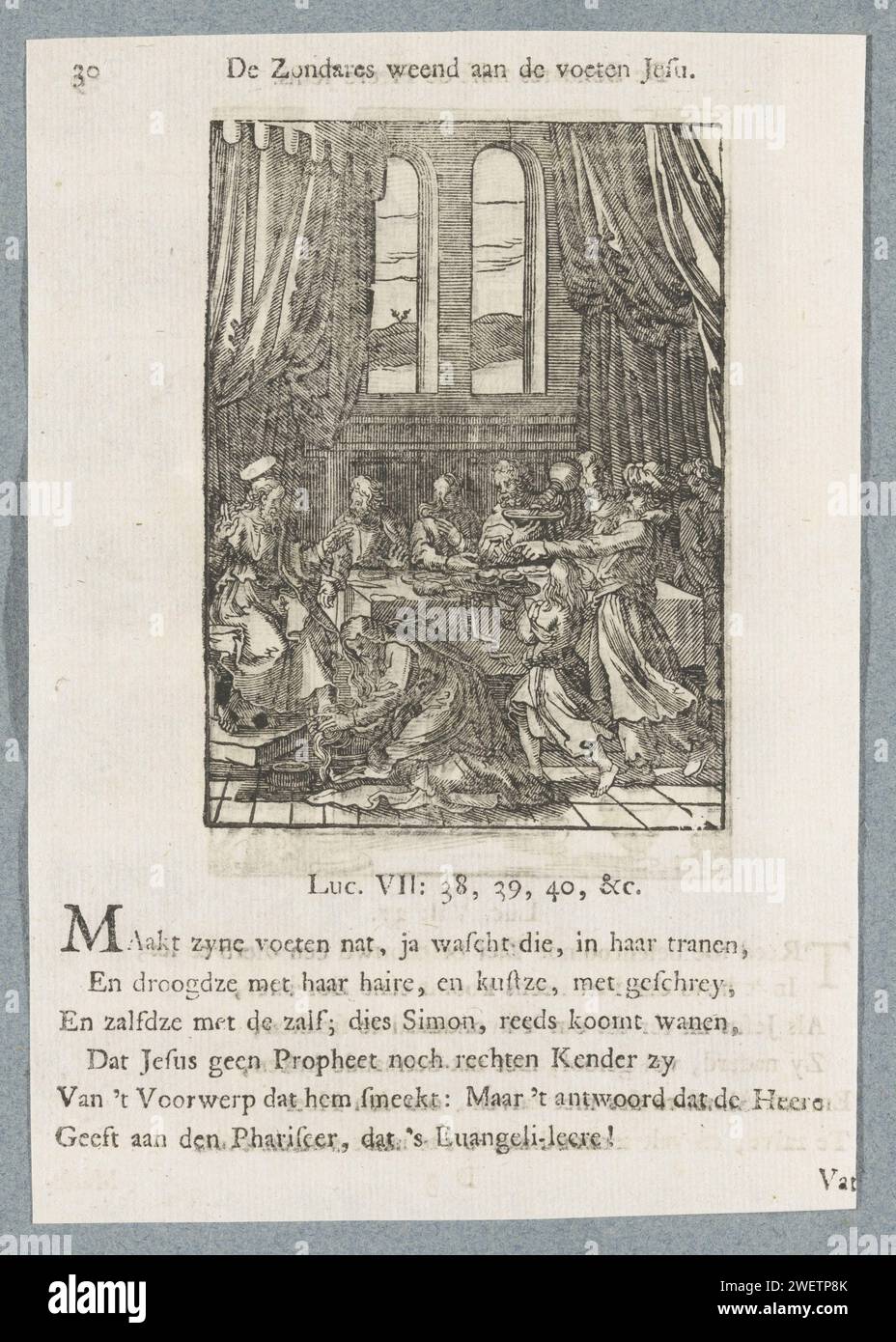 Maria Magdalena dries the feet of Christ with her hair, 1740 print ...