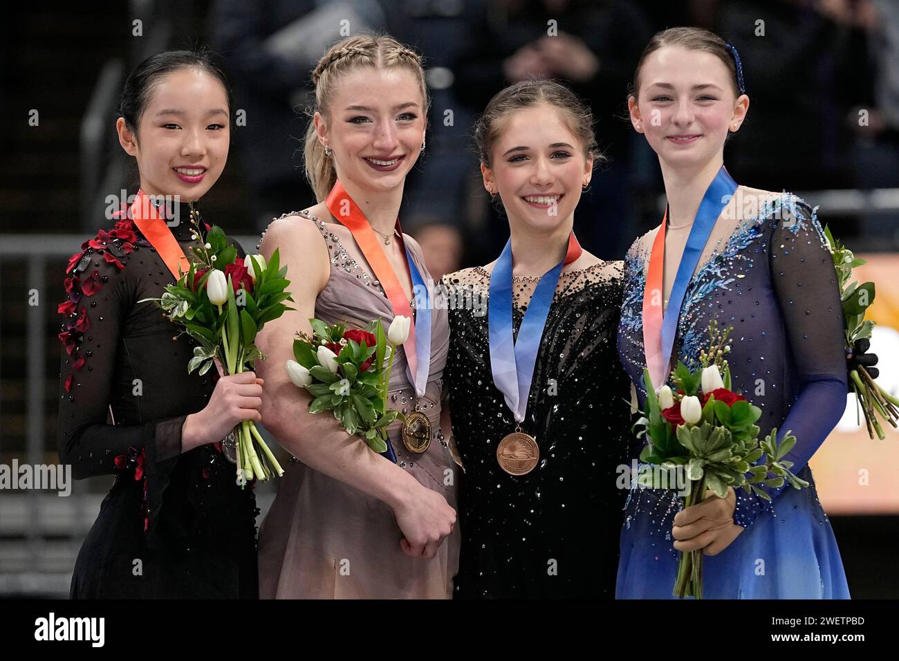 Medalists pose for a photo at the U.S. figure skating championships ...