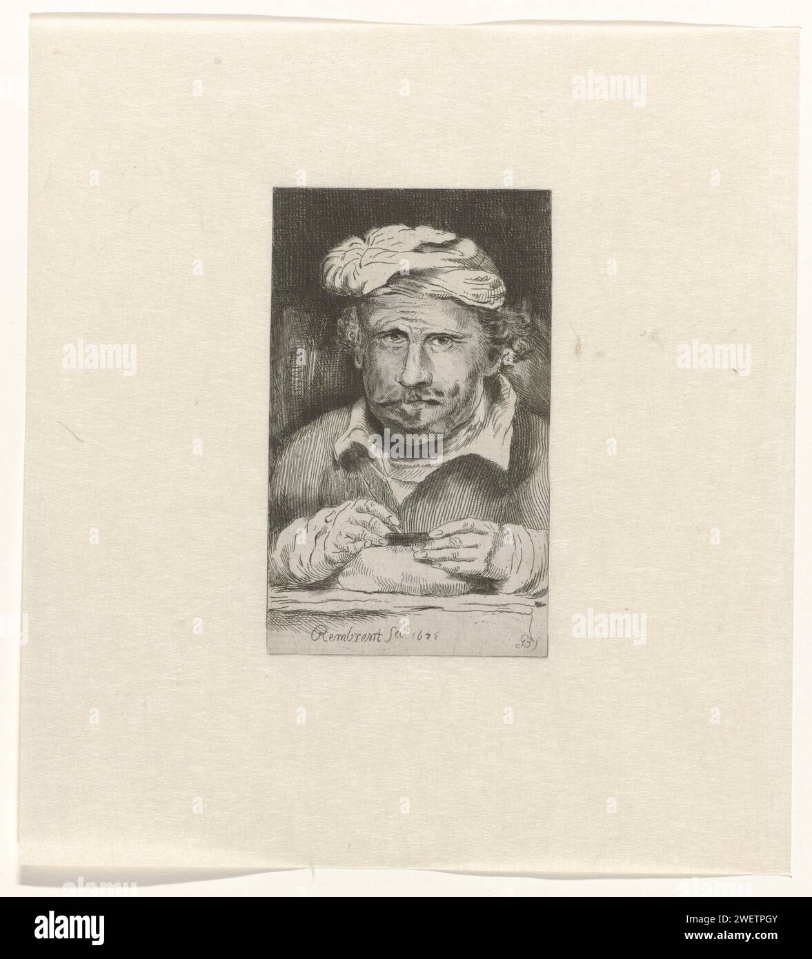 Self-portrait, drawing on an etching-plate, 1800 - 1899 print paper ...