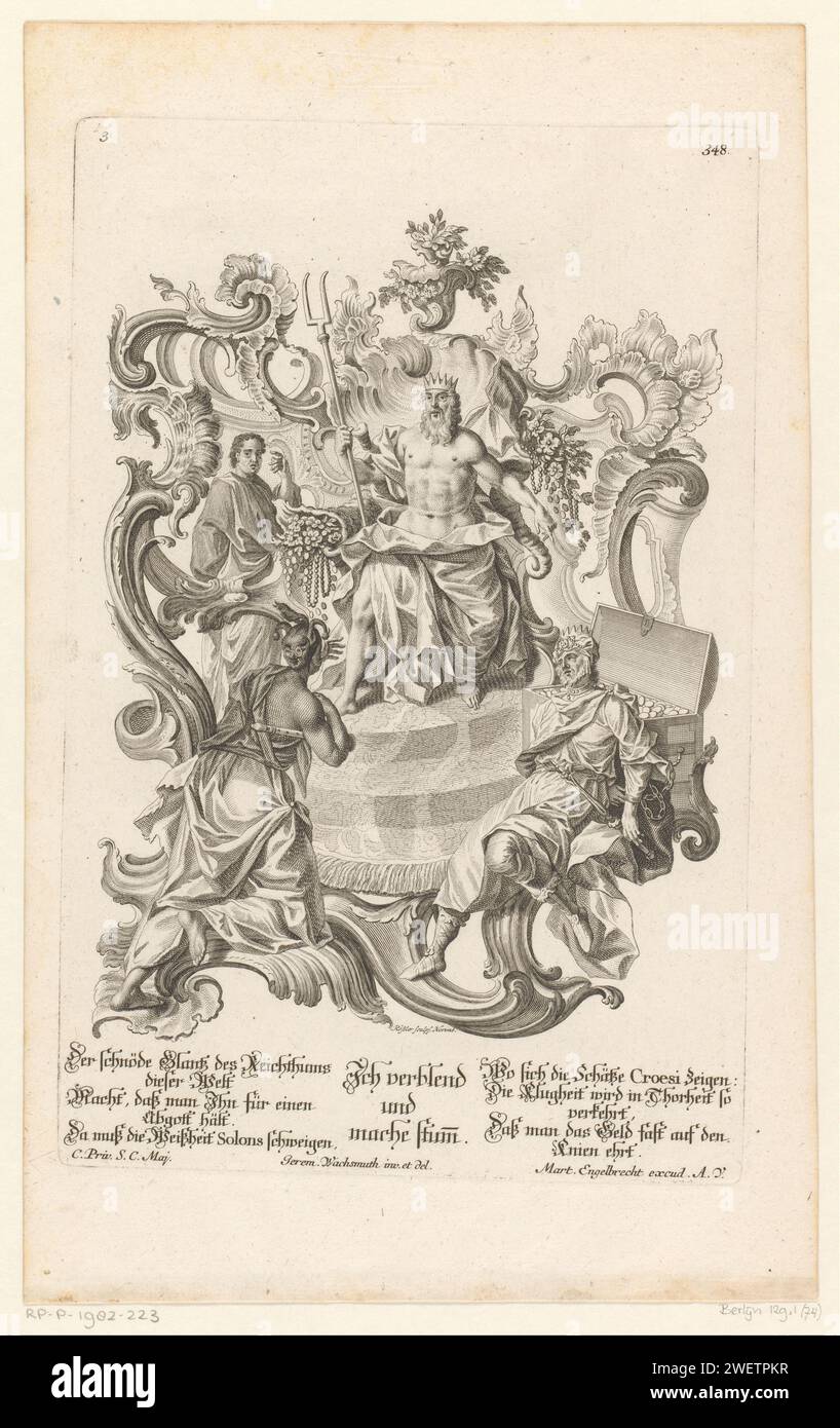 Croesus in Solon, 1715 - 1777 print In a rocaille ornament, Pluto sits ...