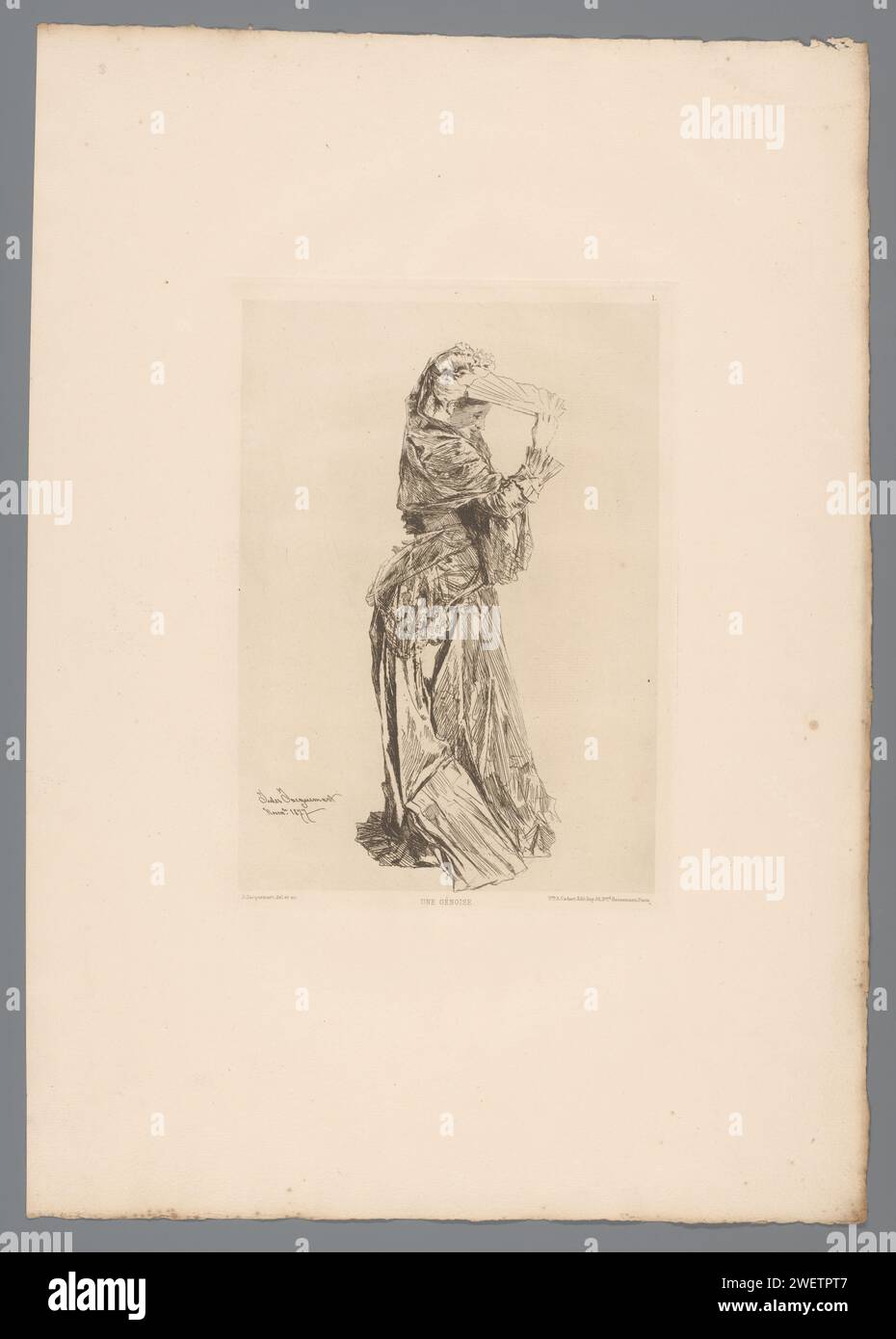 Lady with fan, Jules Ferdinand Jacquemart, 1878 print paper etching / drypoint adult woman. fan ...