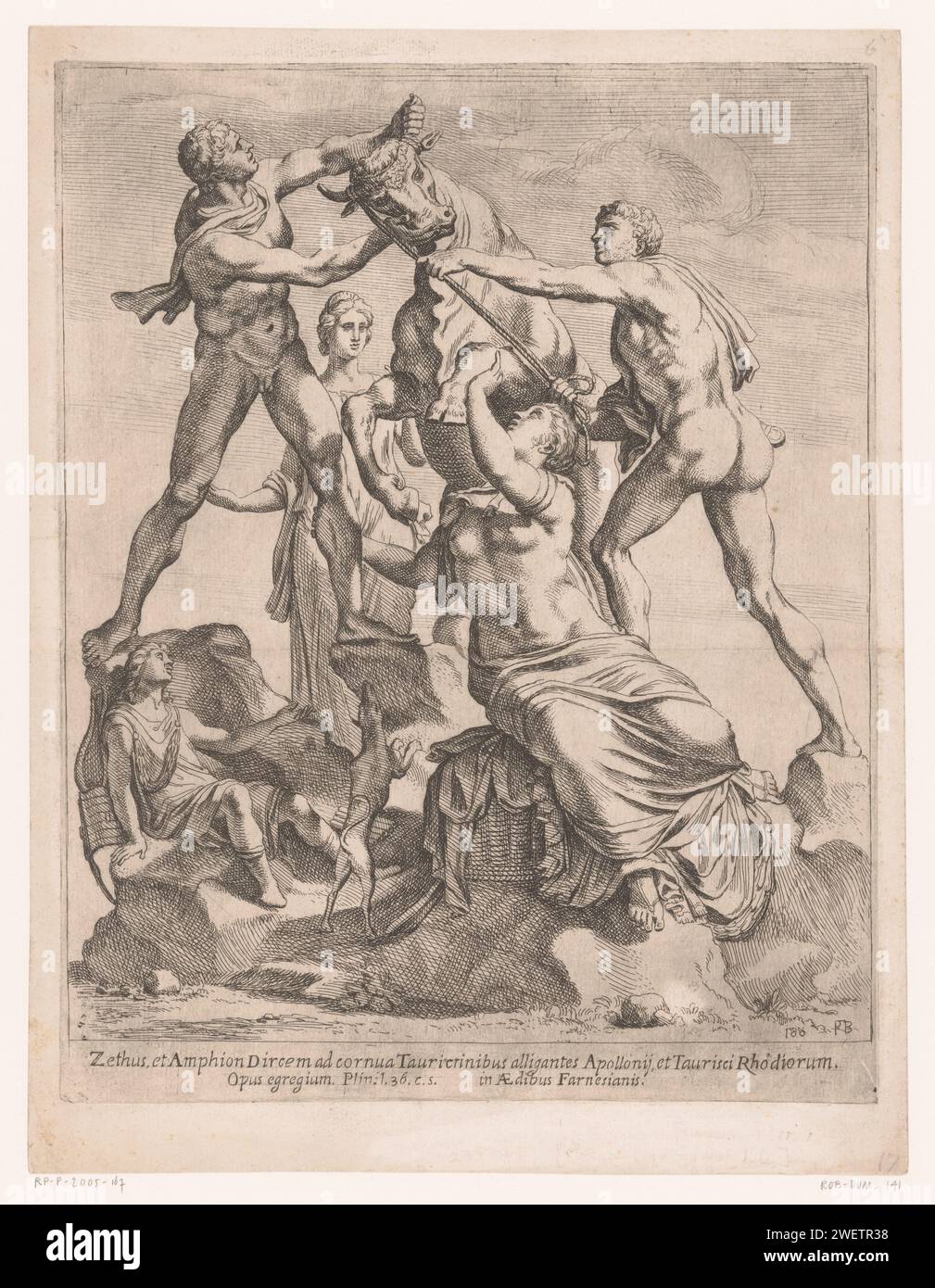 Statue of Amphion and Stehus, 1638 print paper etching Amphion and ...