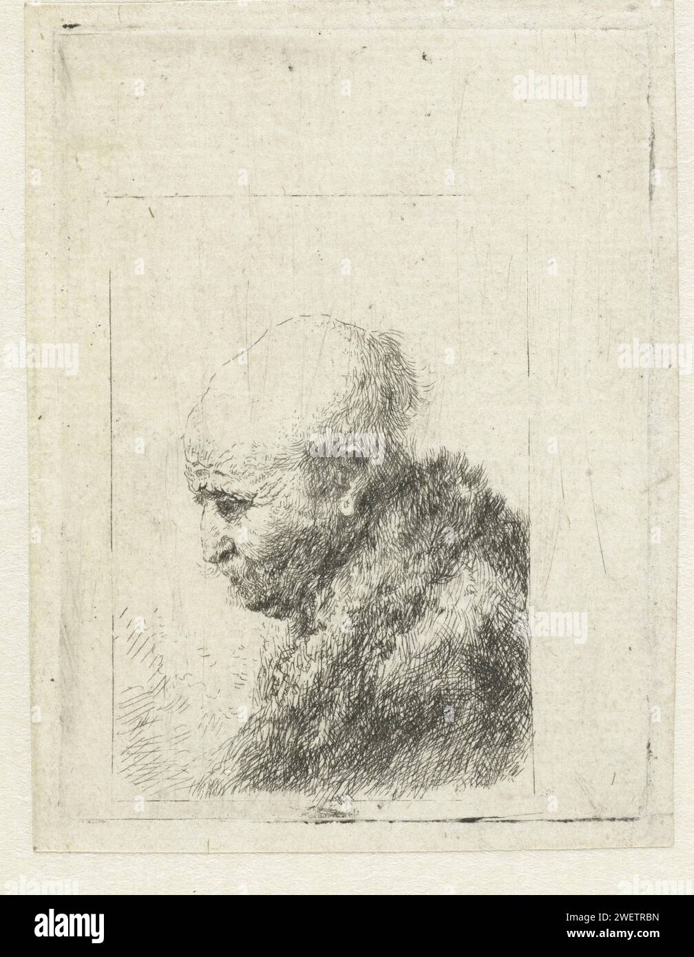 Bald headed man in profile right: small bust, the artist's father ...