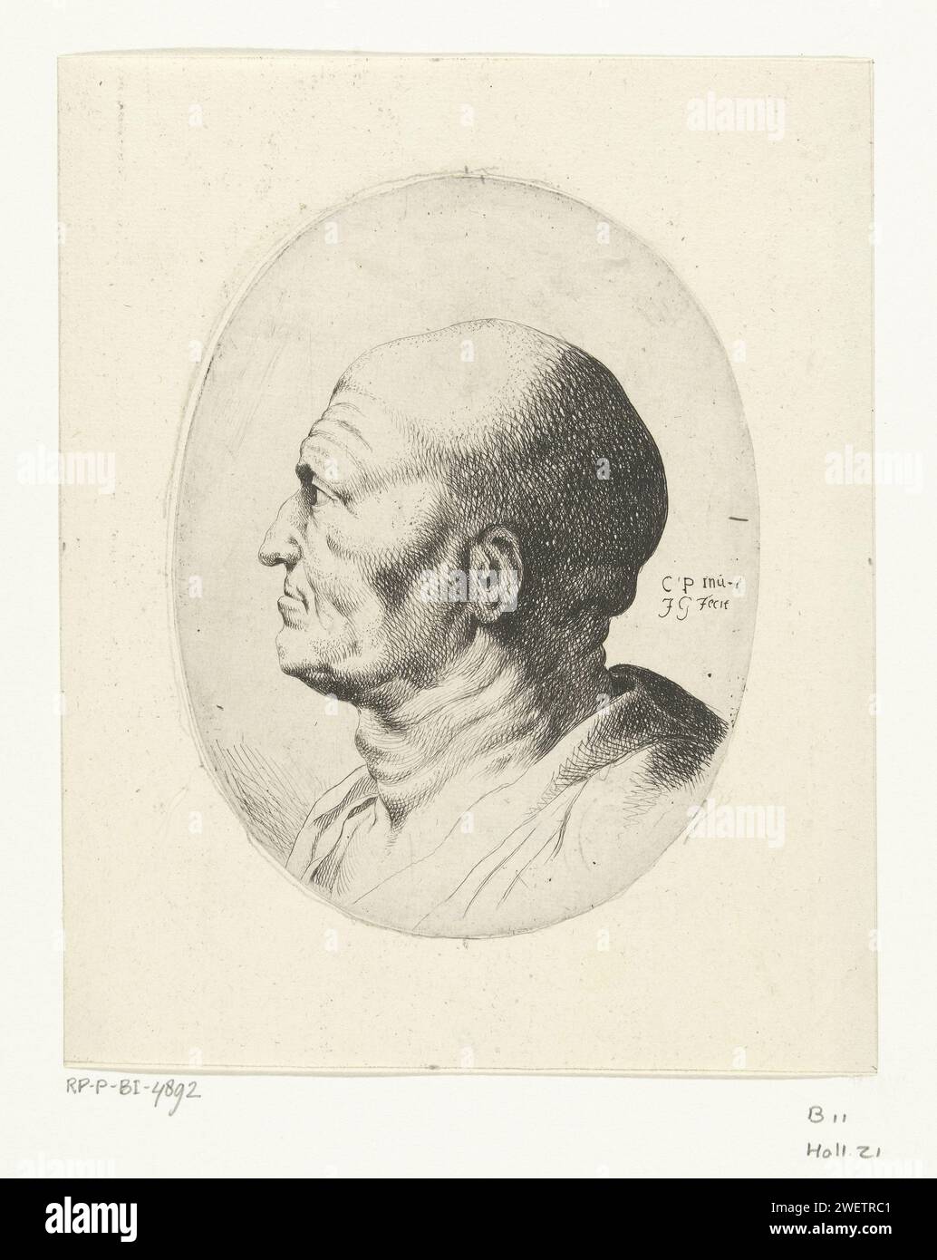 Bust of old man with bald head, Jan Gerritsz. van Bronckhorst, after ...