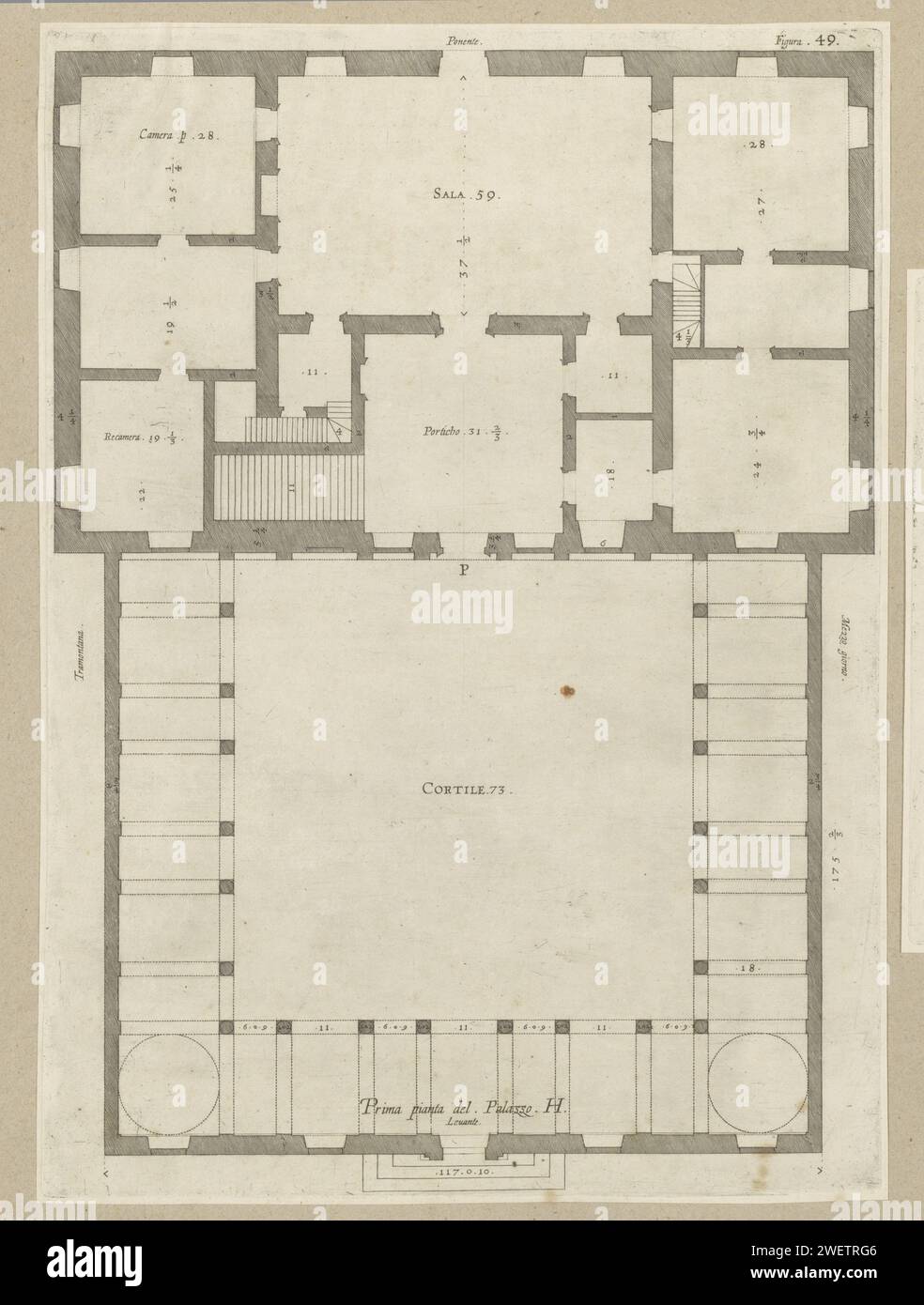 Map of the ground floor of the Villa Grimaldi-Sauli in Genoa, 1622 ...