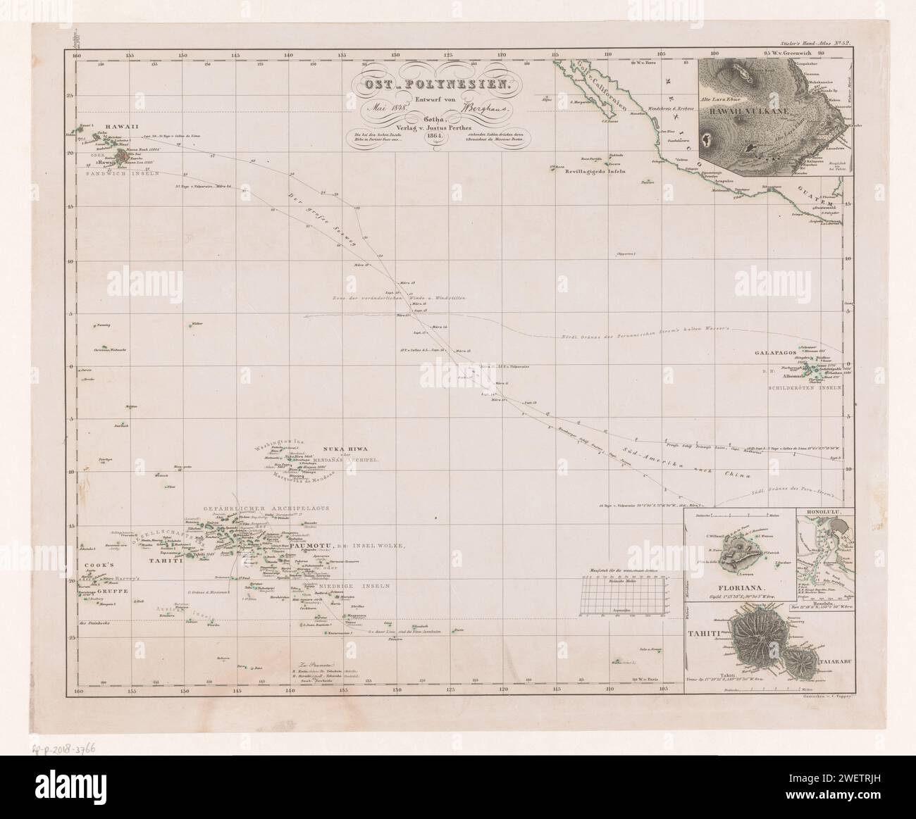Map of East Polynesia, Carl Poppey, After Heinrich Berghaus, 1864 print ...