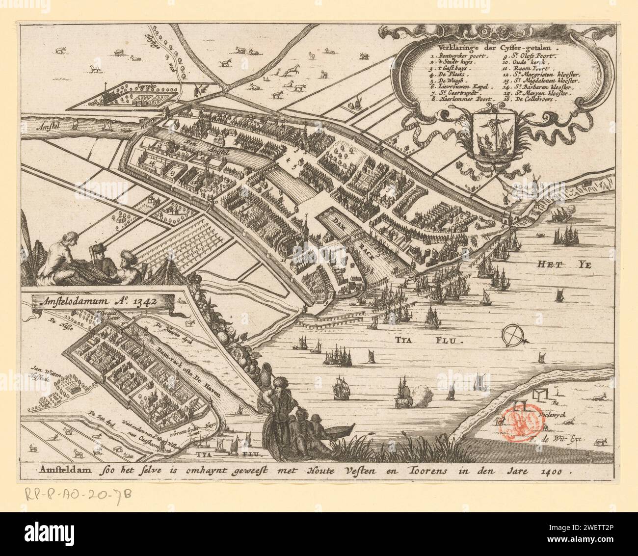 Map of Amsterdam, 1400, Anonymous, c. 1671 - c. 1680 print Map of Amsterdam as it would have ...