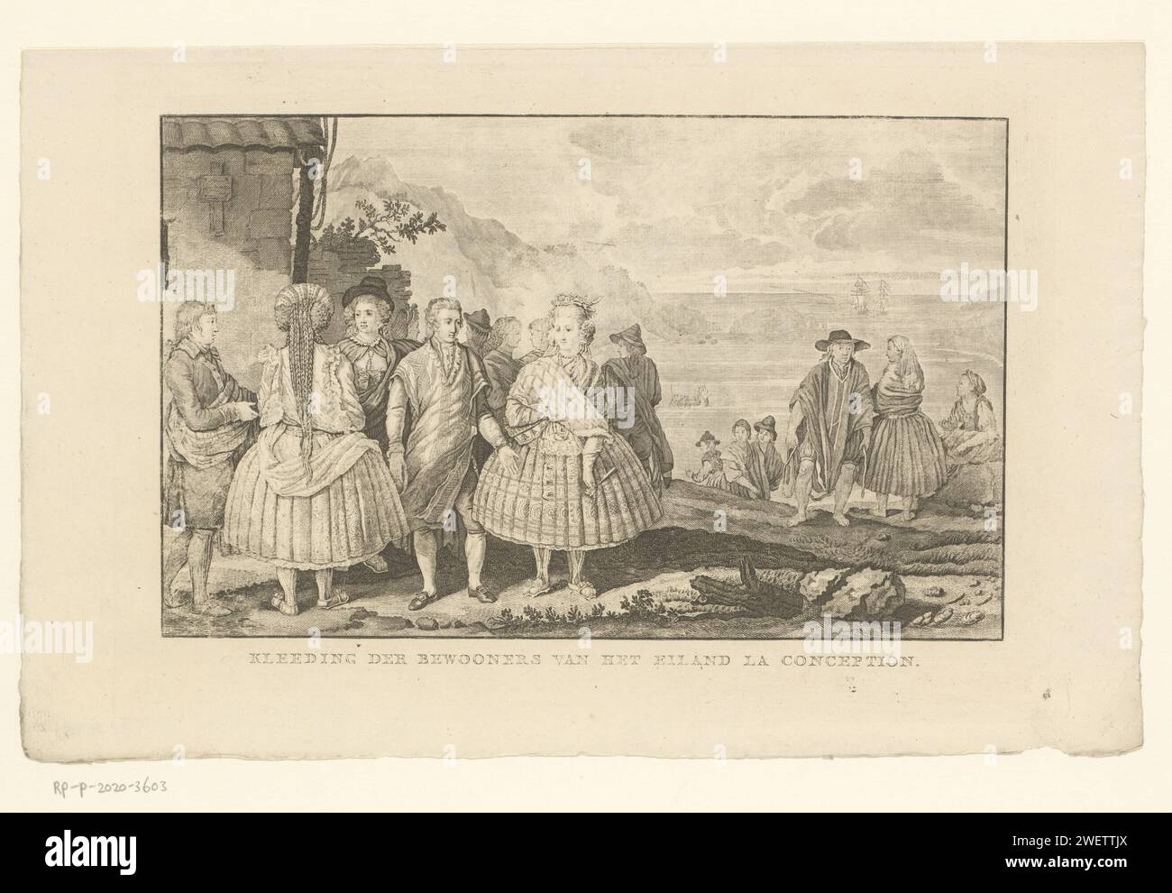 Figures in traditional costumes on the island of La Conception near ...